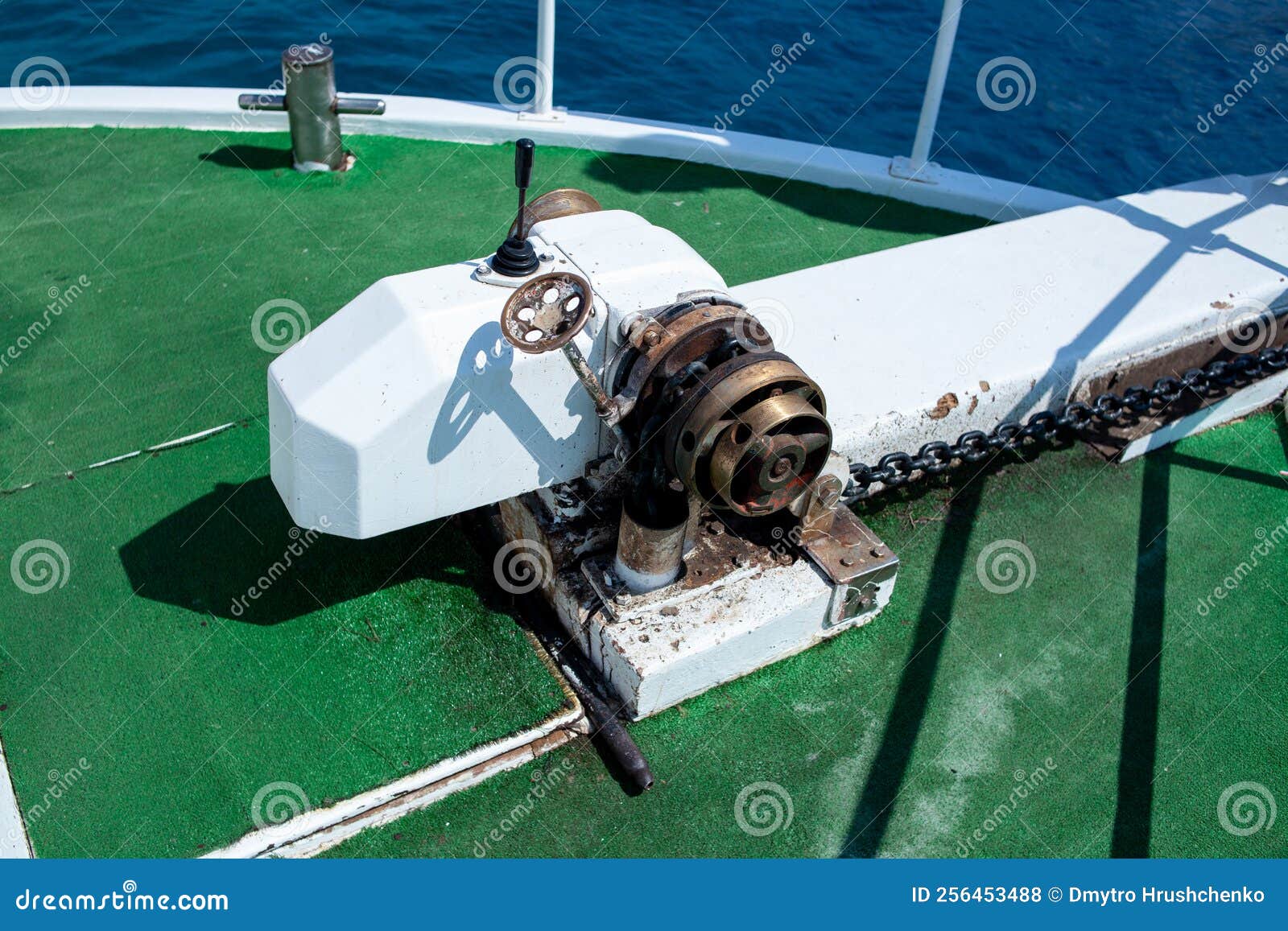 Anchor Lifting Mechanism Engine on the Boat. Anchor Chain Winch ...
