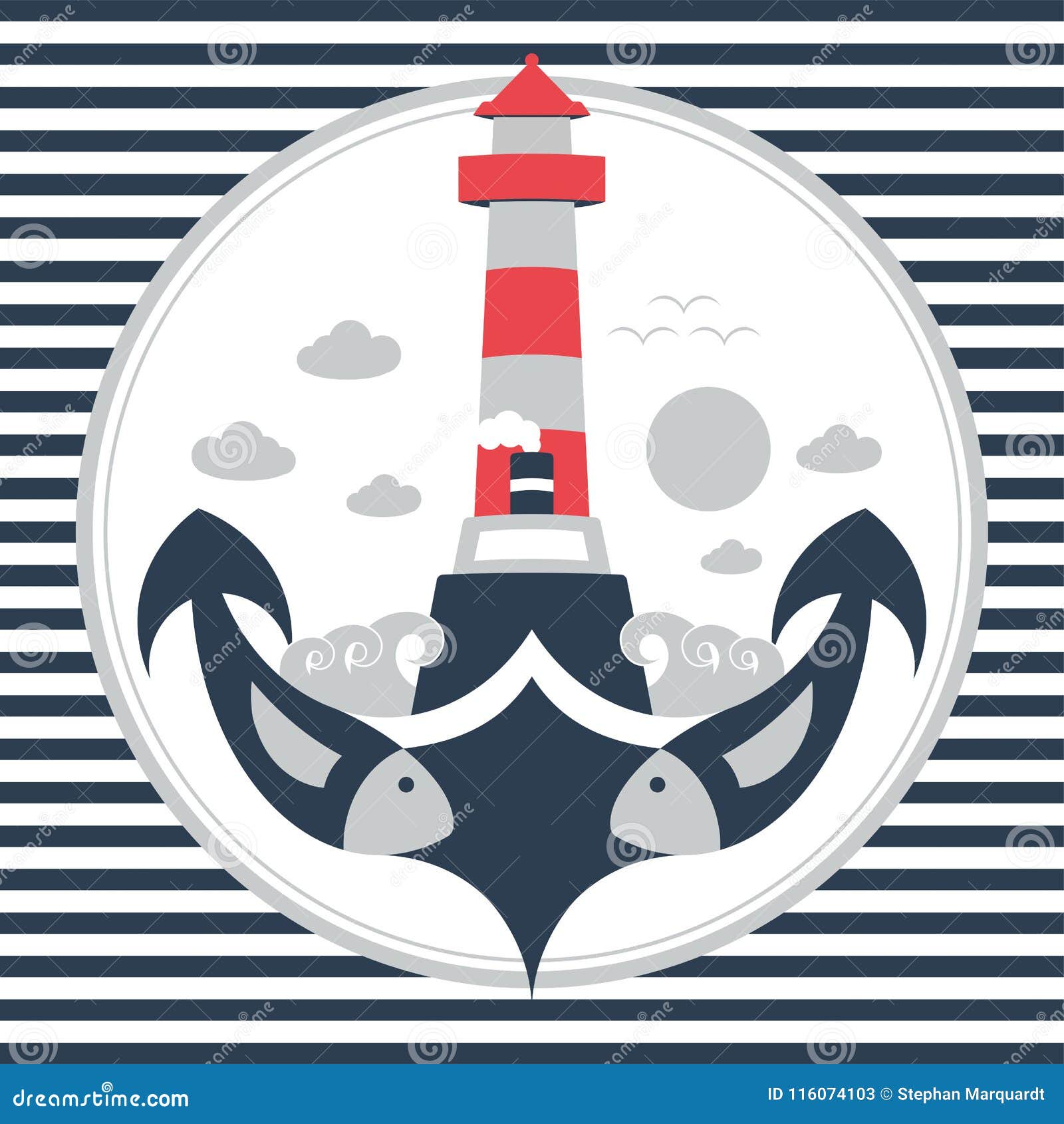 Anchor Lighthouse Fish Illustration Stock Vector - Illustration of ...