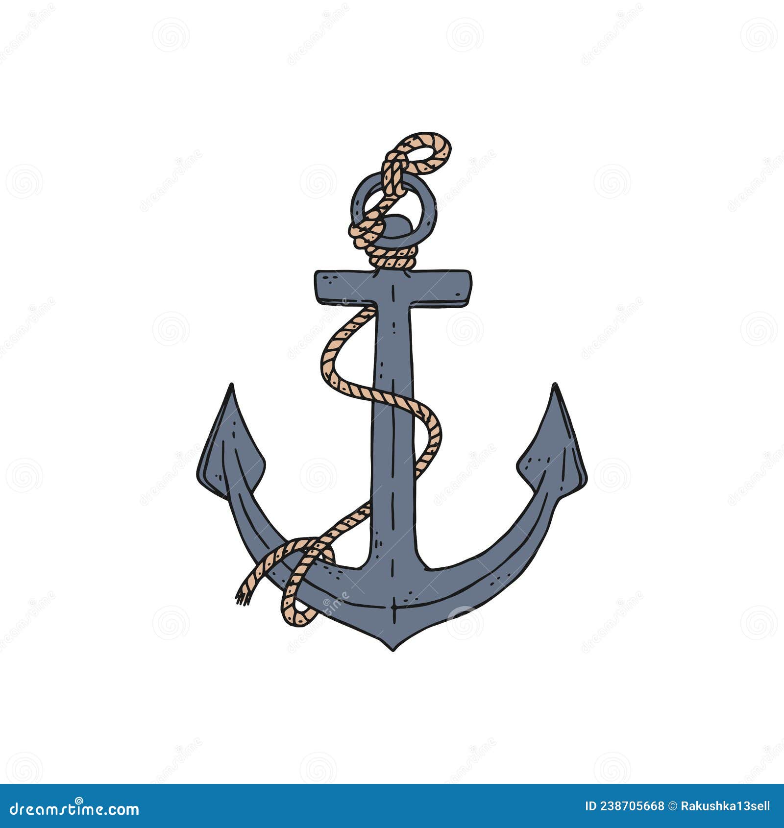 Anchor with Rope. Vector Doodle Sketch Outline Isolated Illustration ...