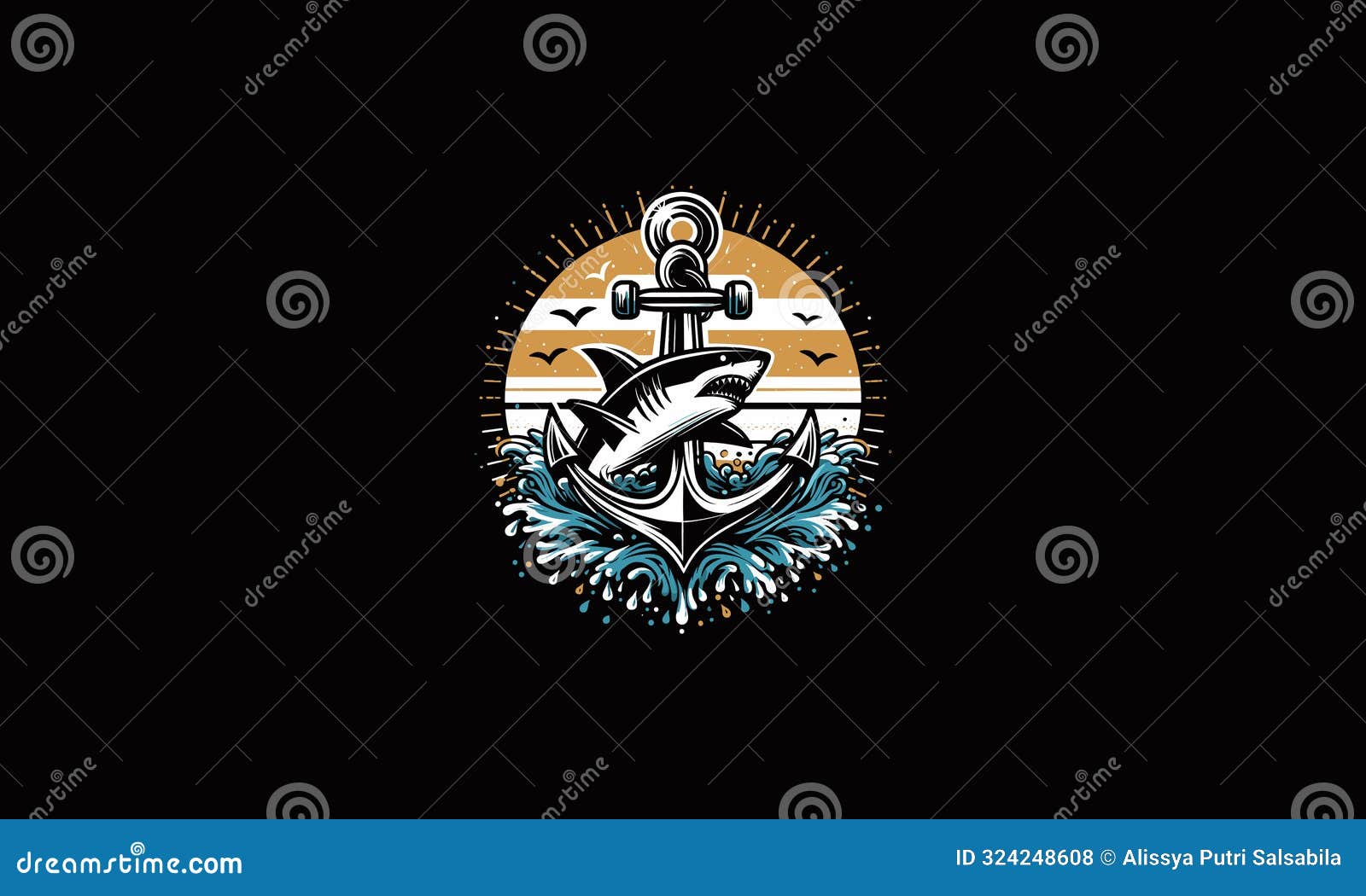 Anchor and Shark Vector Illustration Artwork Design Stock Vector ...
