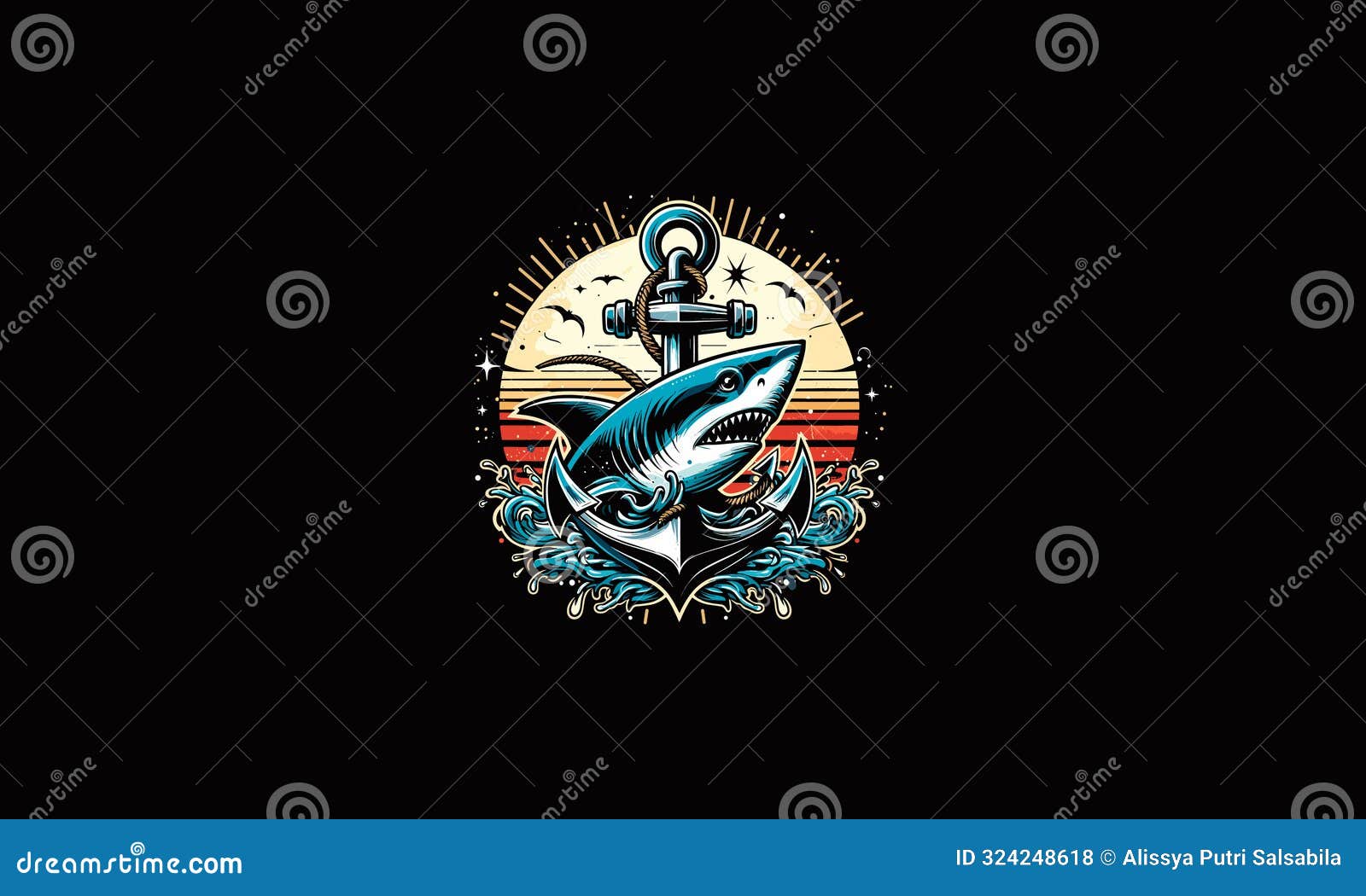 Anchor and Shark Vector Illustration Artwork Design Stock Vector ...