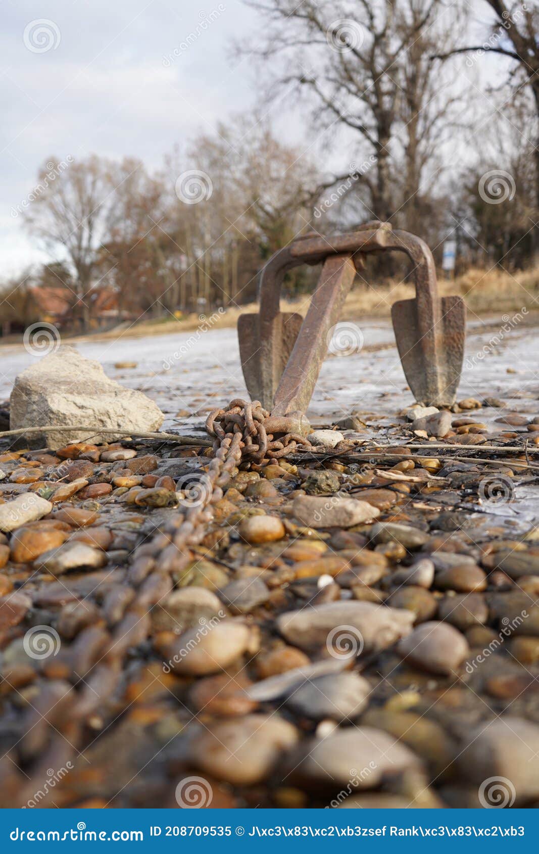 Anchor on the shore stock image. Image of landscape - 208709535