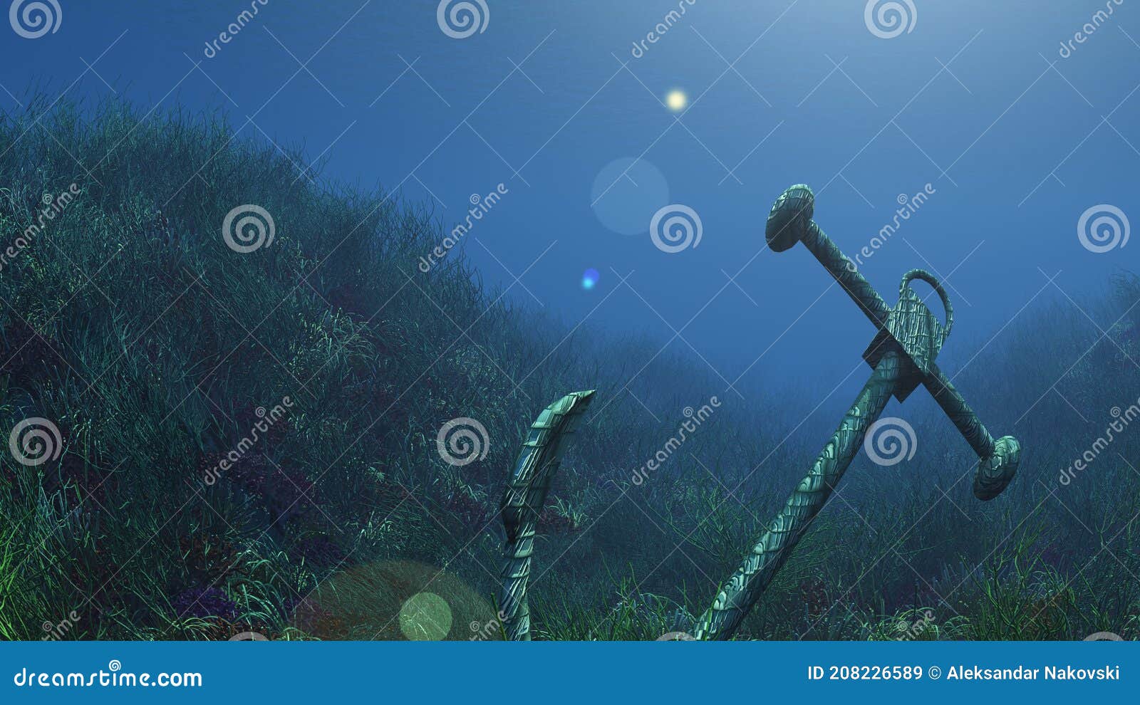 Anchor Under Water Sun Ray Illustration Stock Illustration ...