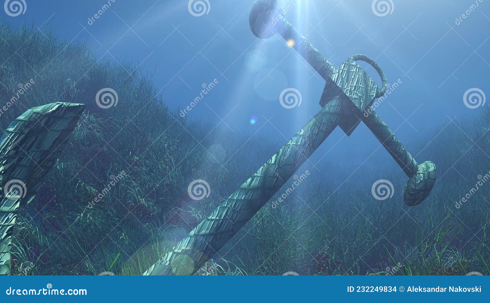 Anchor Under Water Sun Ray Illustration Stock Illustration ...