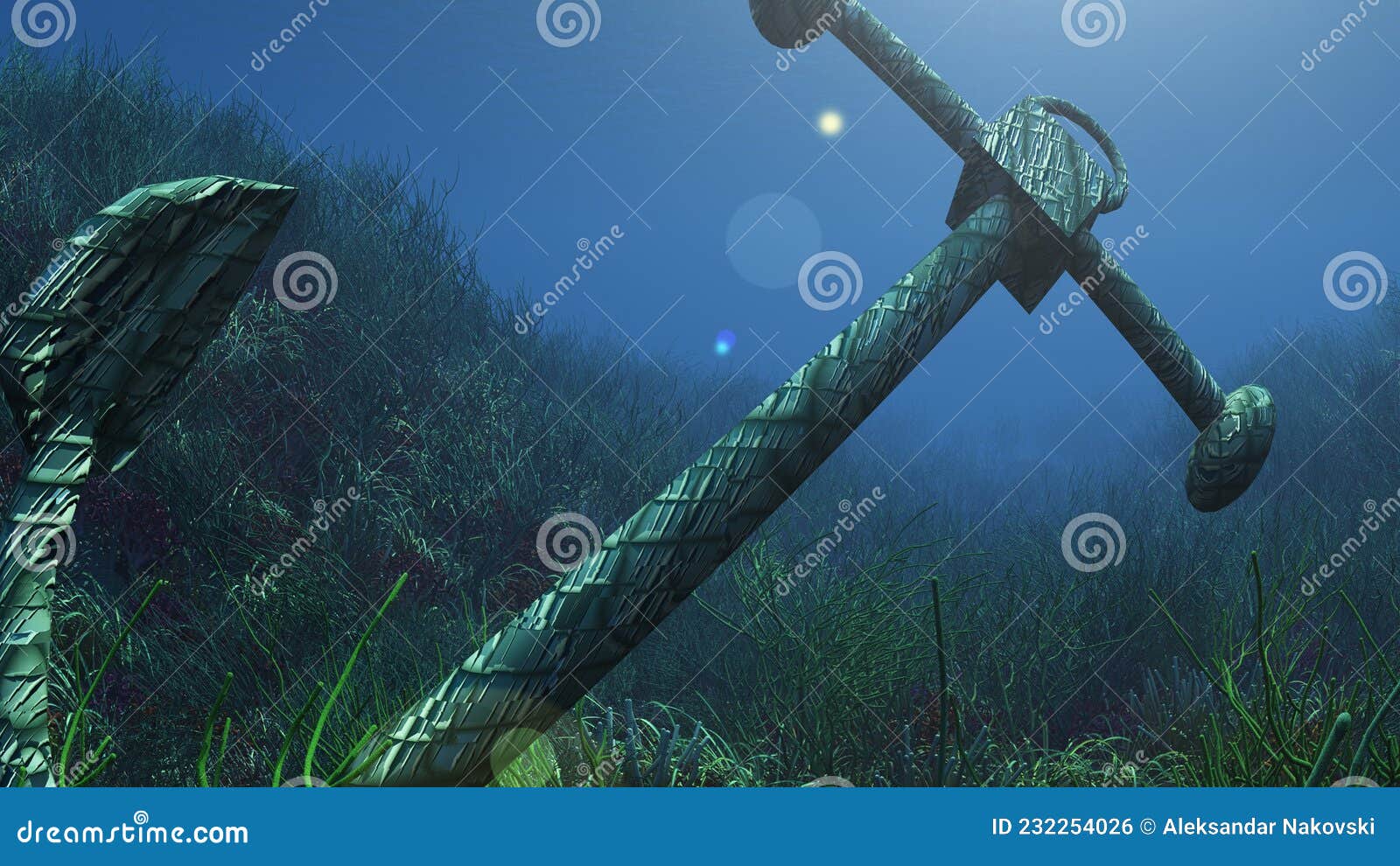 Anchor Under Water Sun Ray Illustration Stock Illustration ...