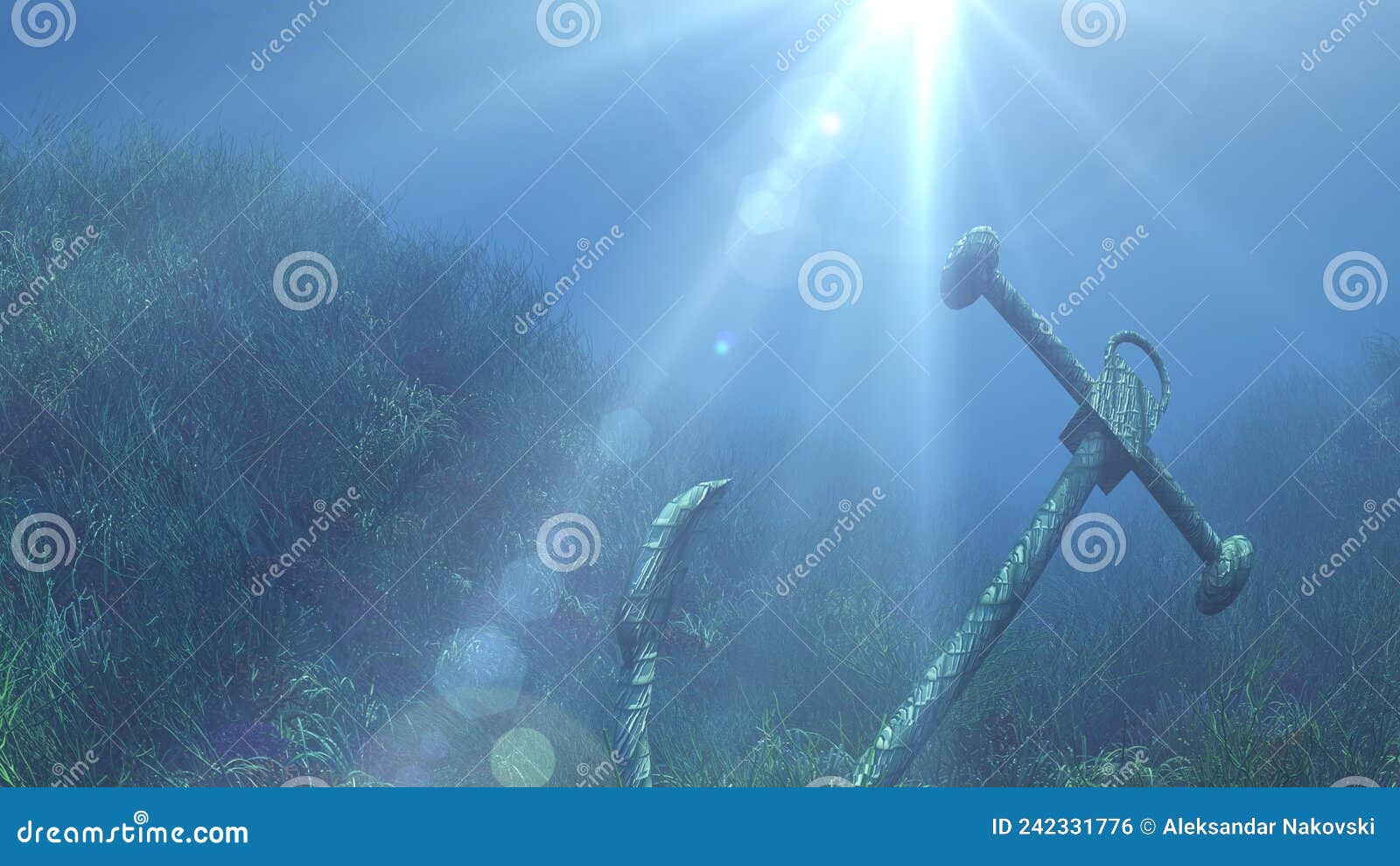 Anchor Under Water Sun Ray Illustration Stock Illustration ...