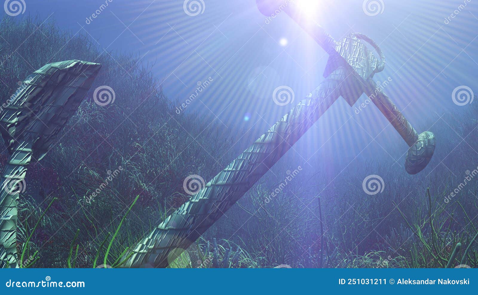 Anchor Under Water Sun Ray Illustration Stock Illustration ...