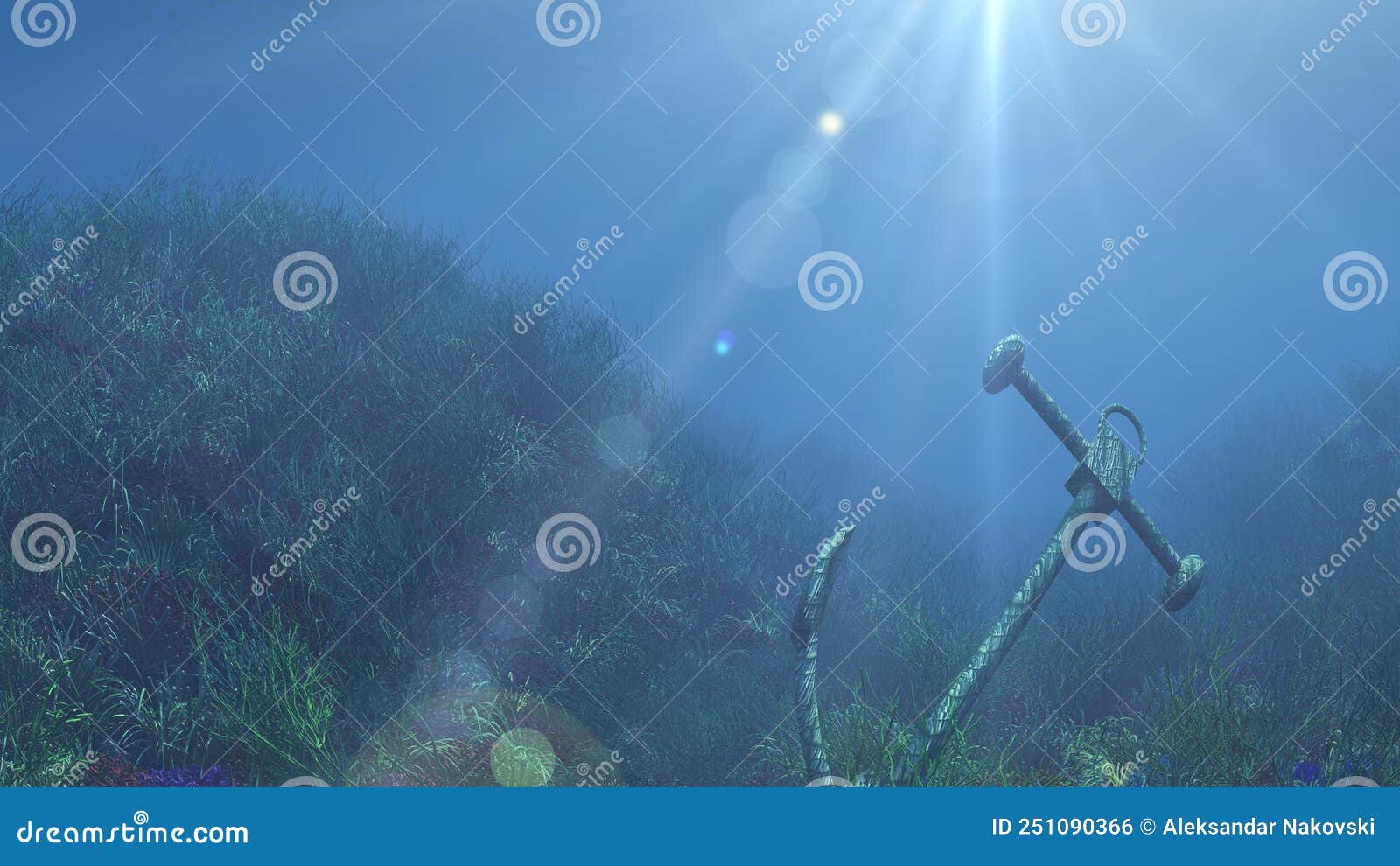 Anchor Under Water Sun Ray Illustration Stock Illustration ...