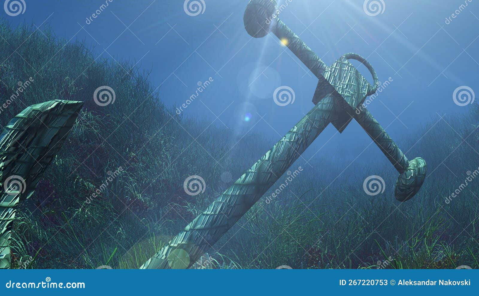 Anchor Under Water Sun Ray Illustration Stock Illustration ...
