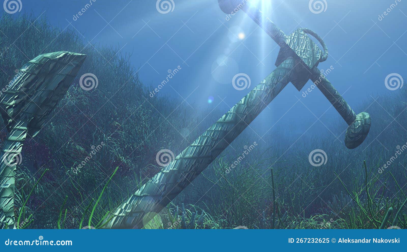 Anchor Under Water Sun Ray Illustration Stock Illustration ...