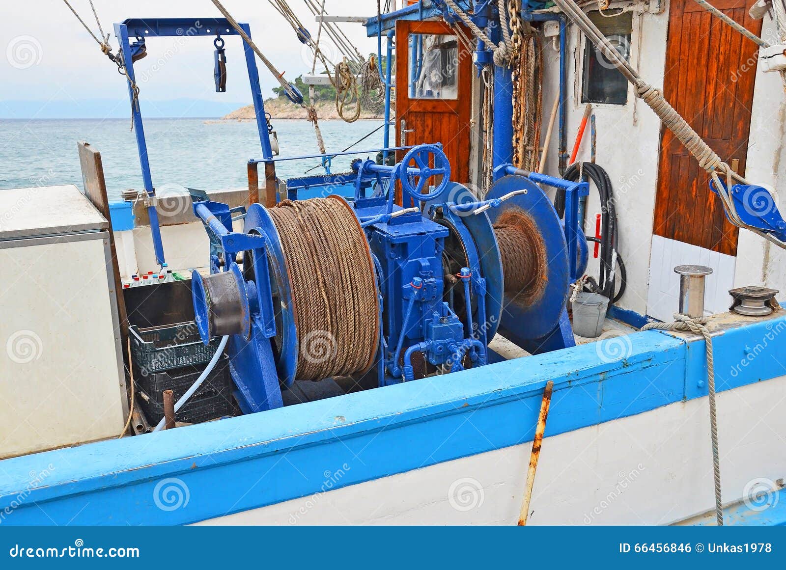 Anchor winch with hawser stock photo. Image of hoist - 66456846