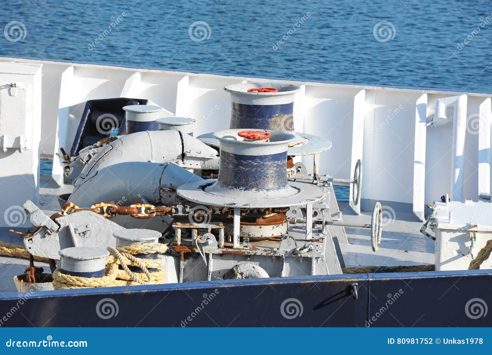 Anchor windlass with chain stock photo. Image of anchor - 80981752