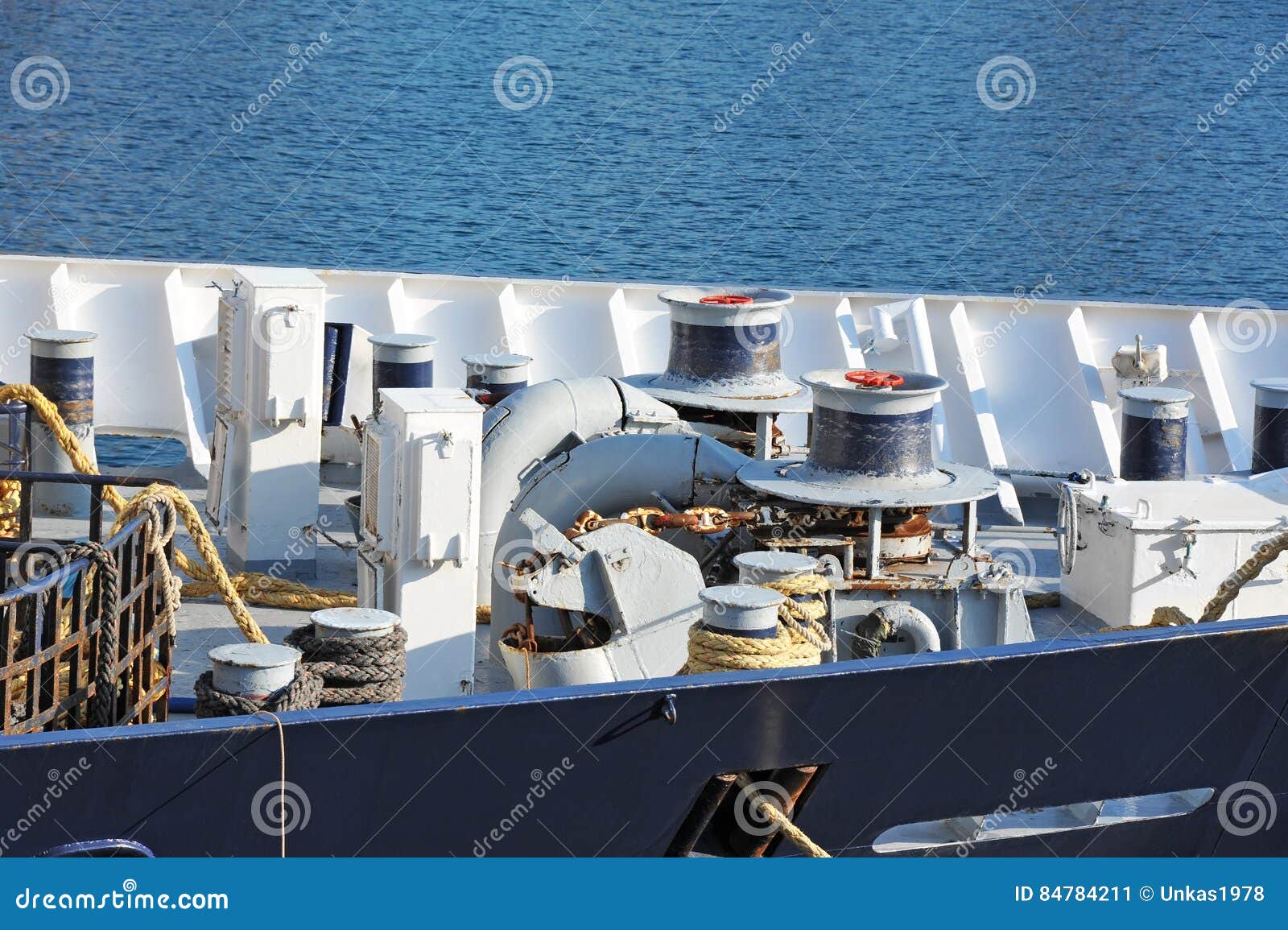 Anchor windlass with chain stock image. Image of docking - 84784211