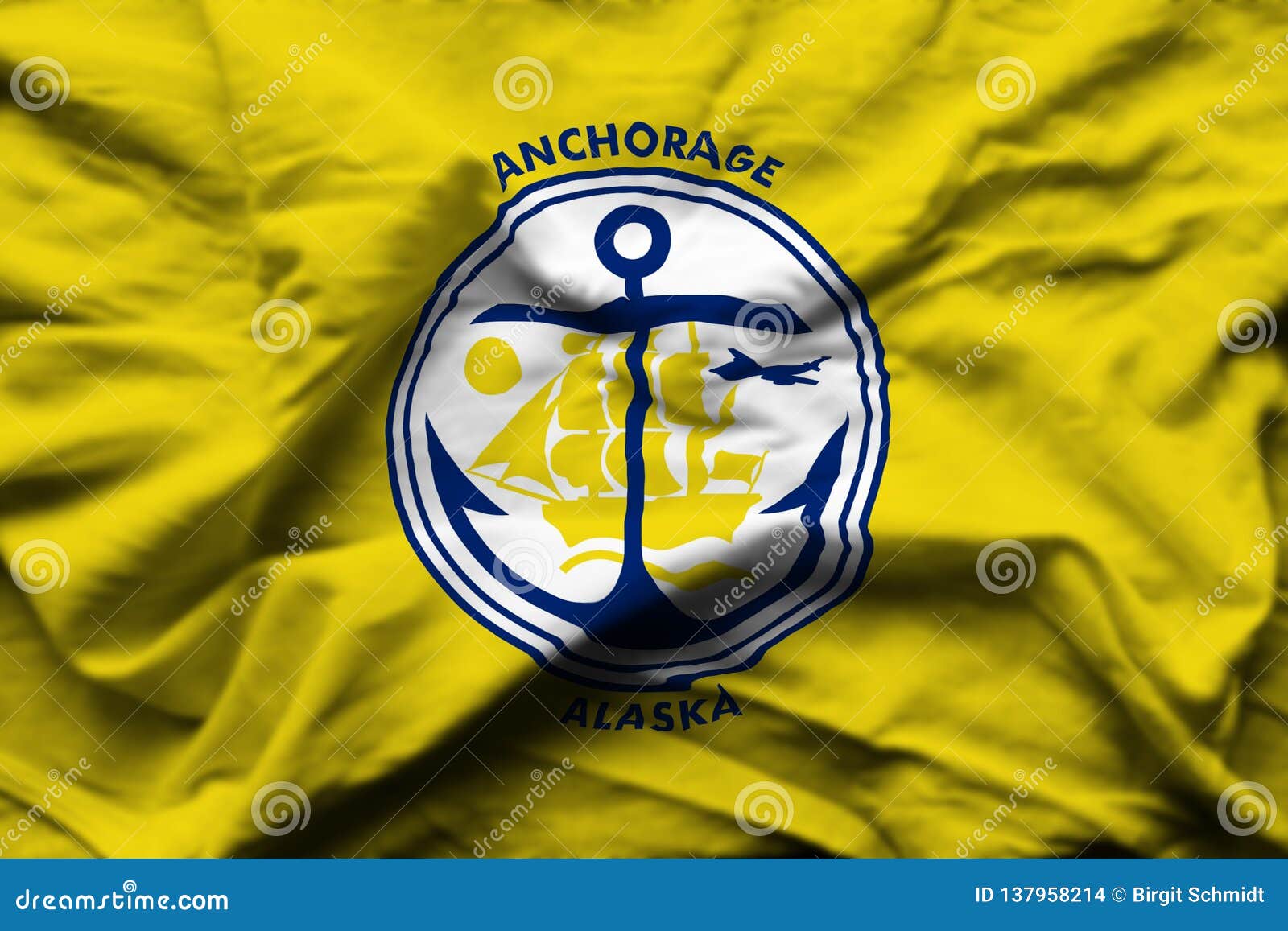 Anchorage Alaska Realistic Flag Illustration. Stock Illustration ...