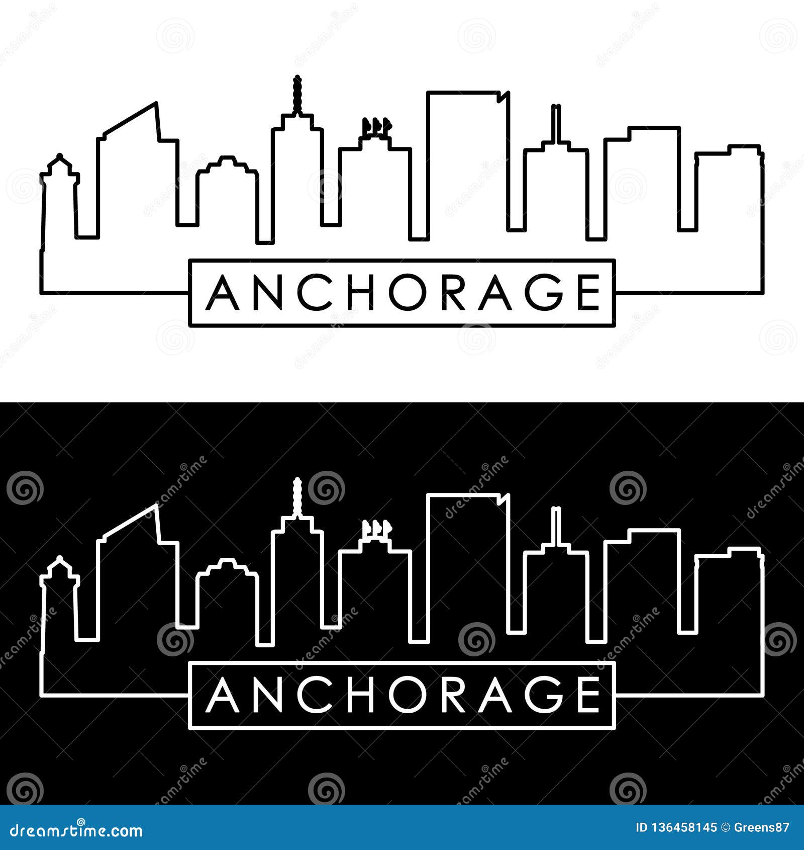Anchorage Skyline Silhouette Design City Vector Art | CartoonDealer.com ...