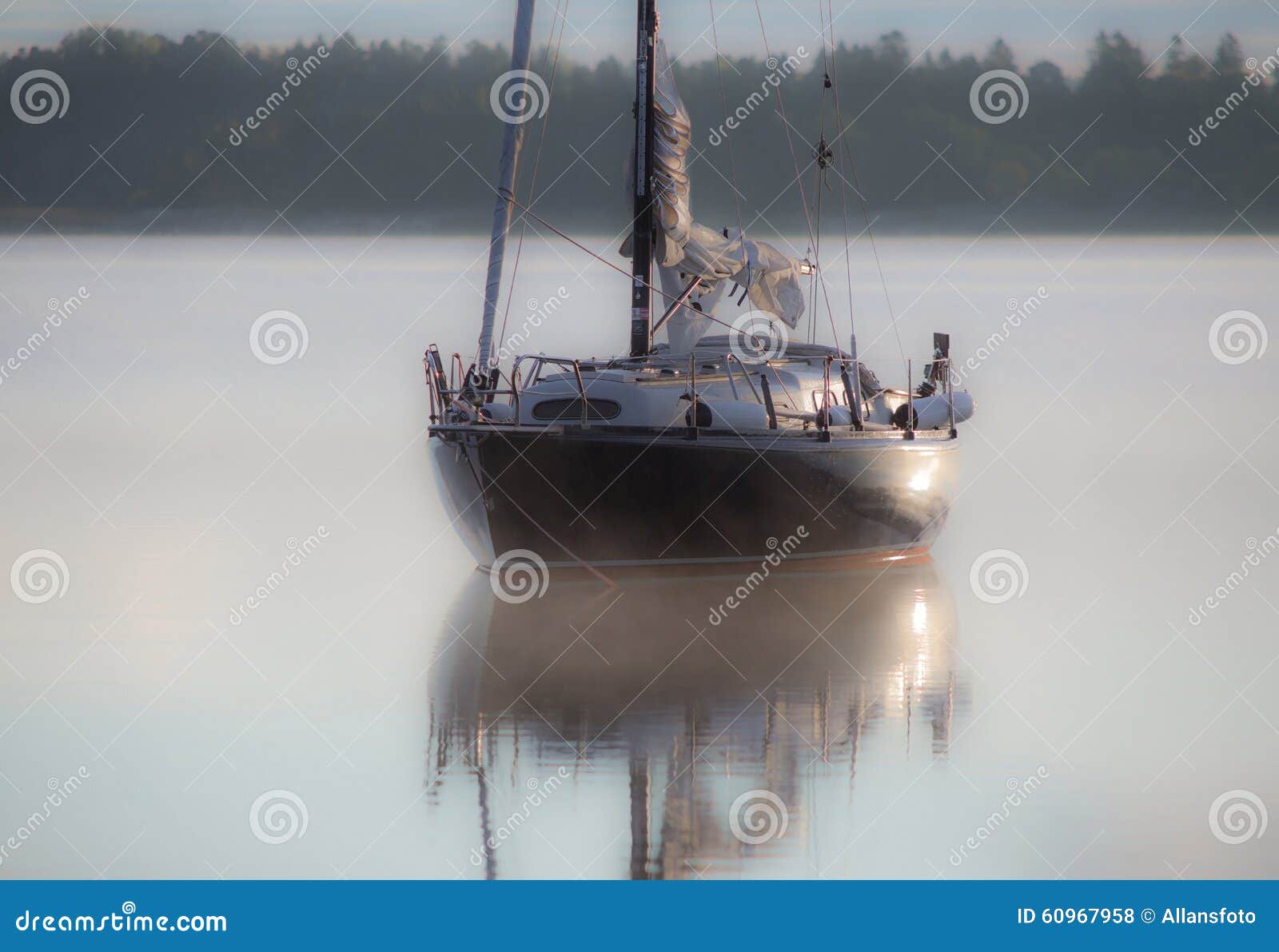 An anchored sailboat stock photo. Image of calm, mist - 60967958
