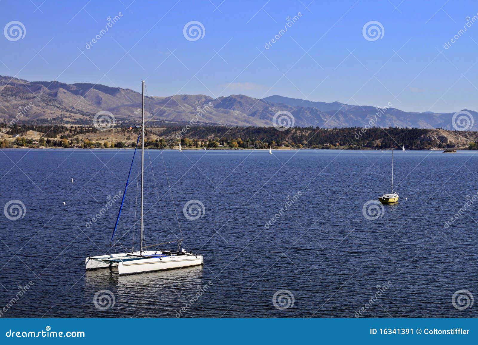 Anchored Sailboats stock image. Image of mountains, summer - 16341391