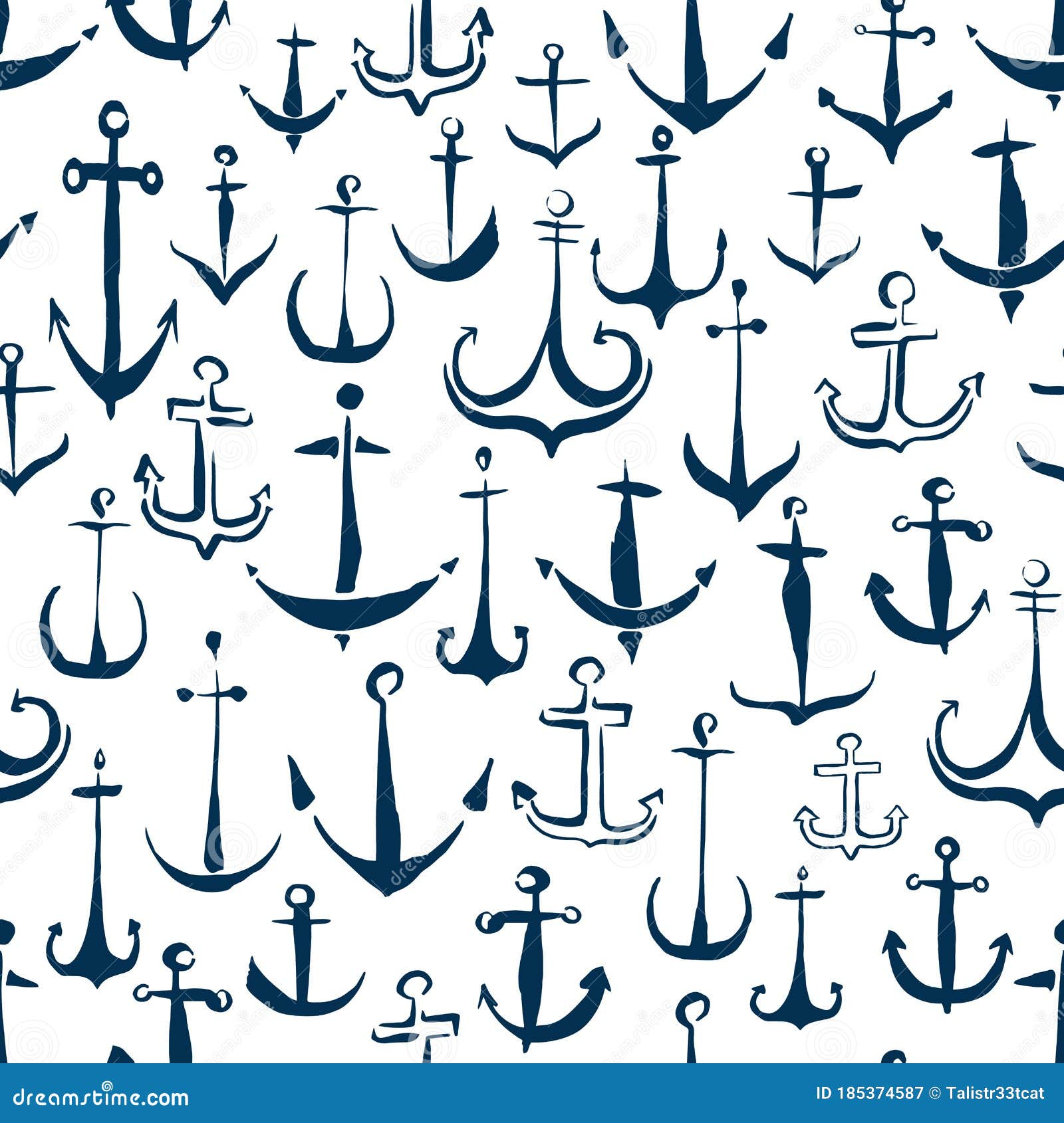 Anchors Seamless Pattern Hand Painted with Ink Brush Stock Illustration ...
