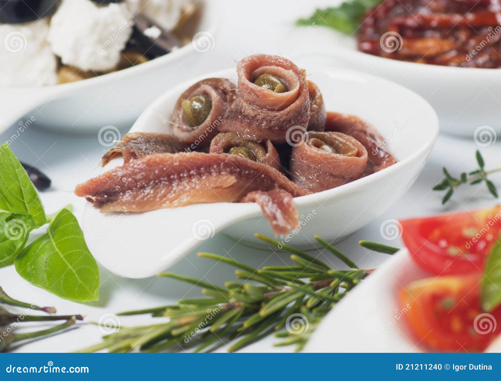 Anchovy Rolls Served As Appetizer Stock Photo - Image of cuisine, caper ...