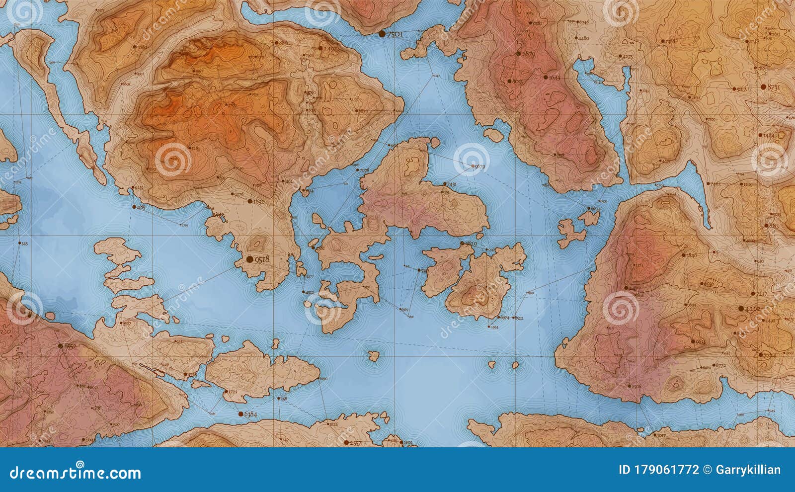 Ancient Abstract Earth Relief Map With Big Data And Connections ...
