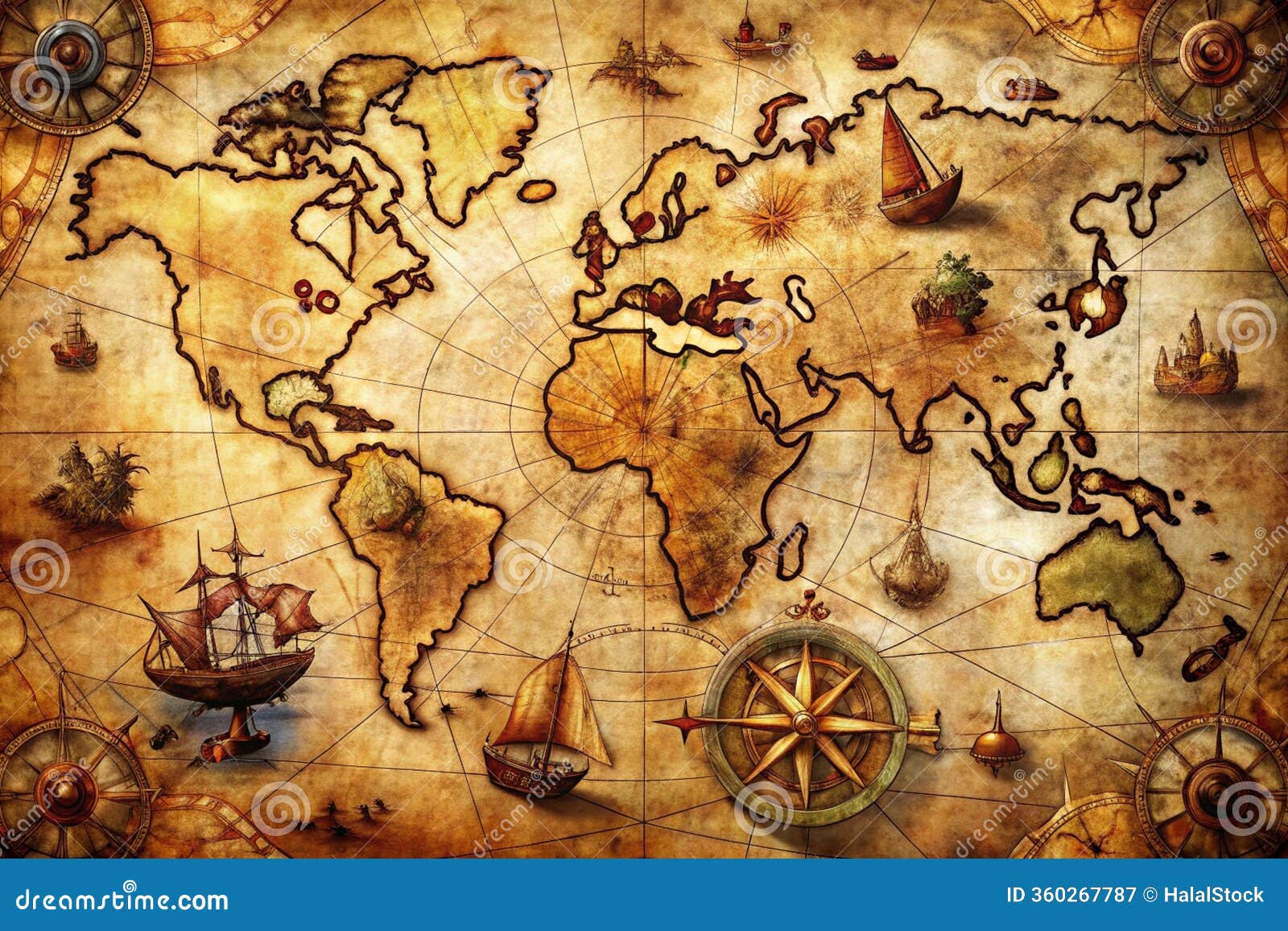 Abstract Medieval Nautical Map Vertical Background Royalty-Free Stock ...