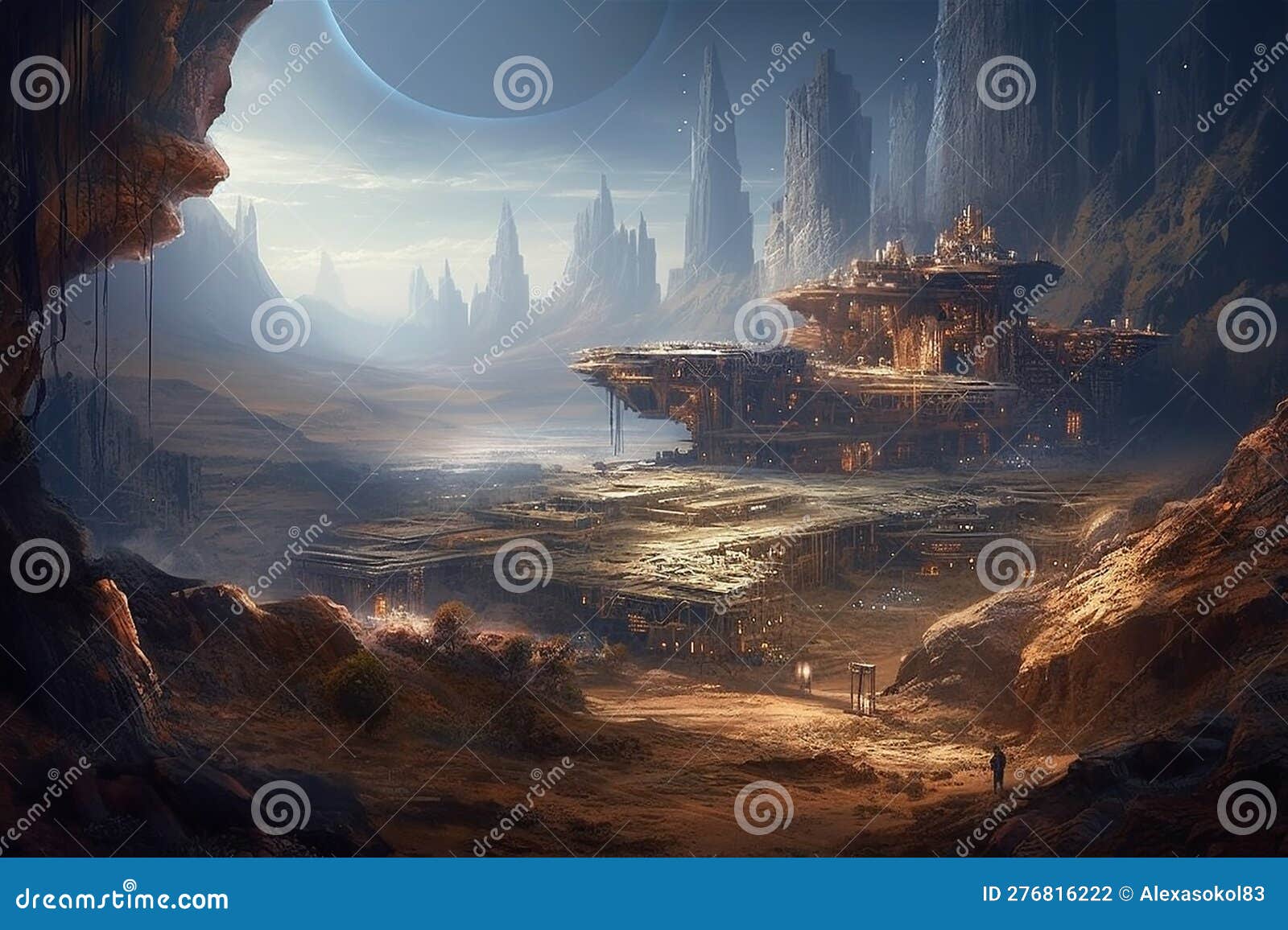 Ancient Alien War City in Valley Stock Illustration - Illustration of ...
