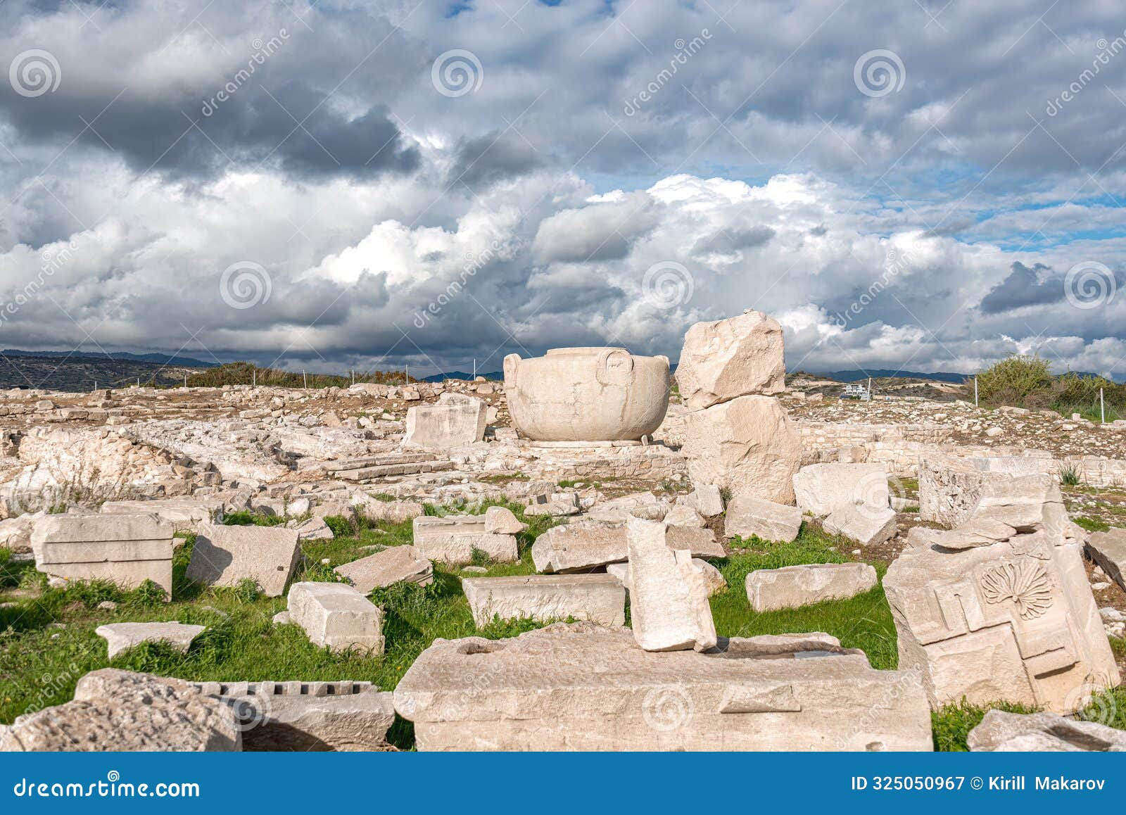 Ancient Amathus Ruins Standing Under Cloudy Sky. Limassol, Cyprus Stock ...