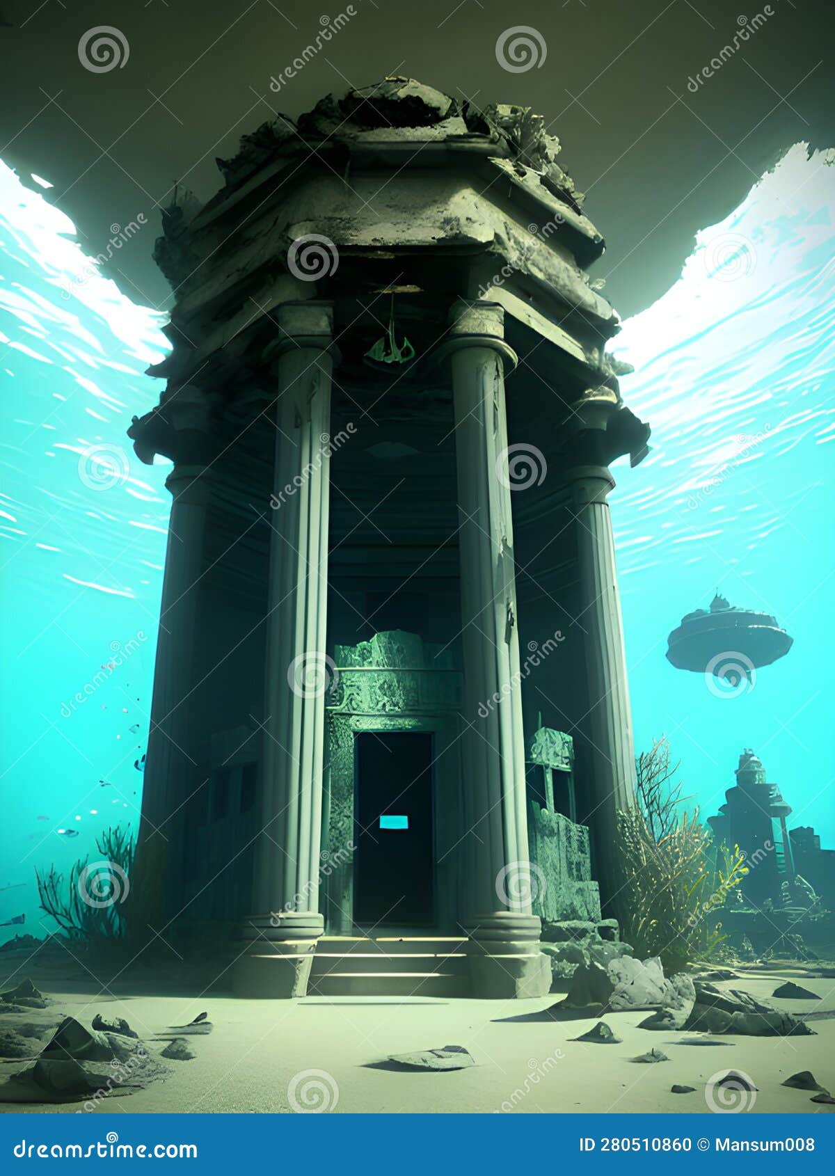 Ancient Ancient Temple in Underwater the Sea, Ai Generated Stock ...