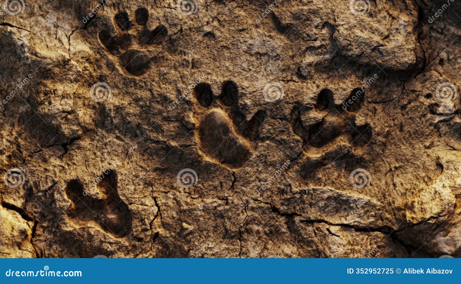 Ancient Animal Paw Prints on Rock Surface at Sunset Stock Illustration ...