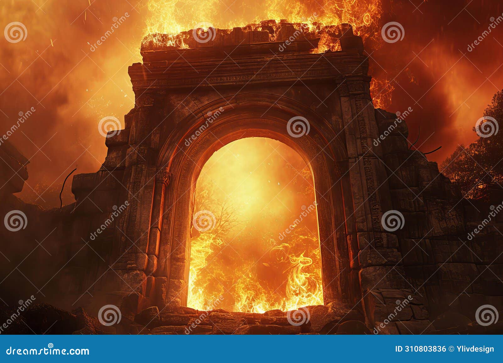 Ancient Arch Fire Flames. Generate Ai Stock Photo - Image of cave ...