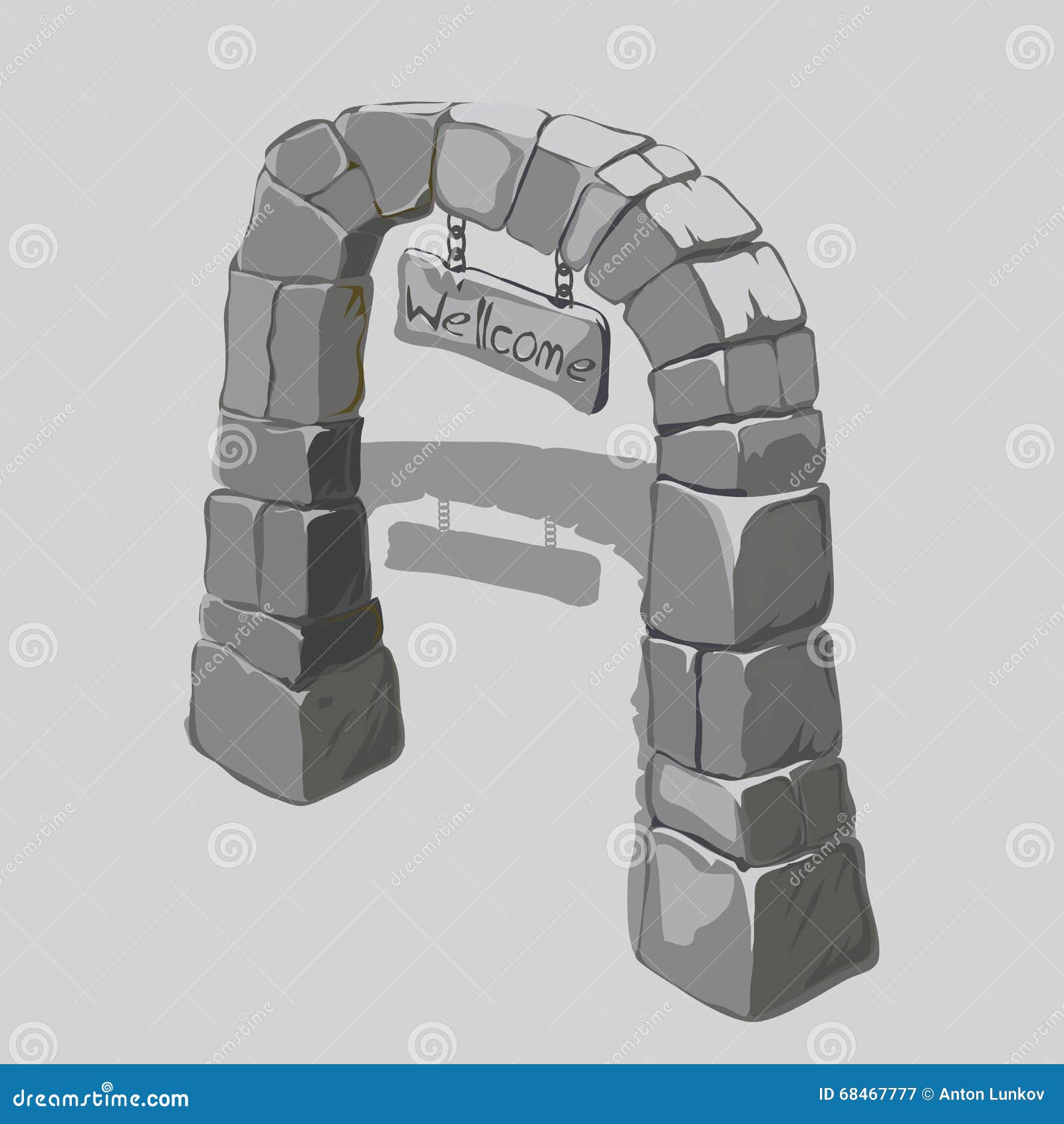 Ancient Arch of Grey Blocks and Welcome Sign Stock Vector ...