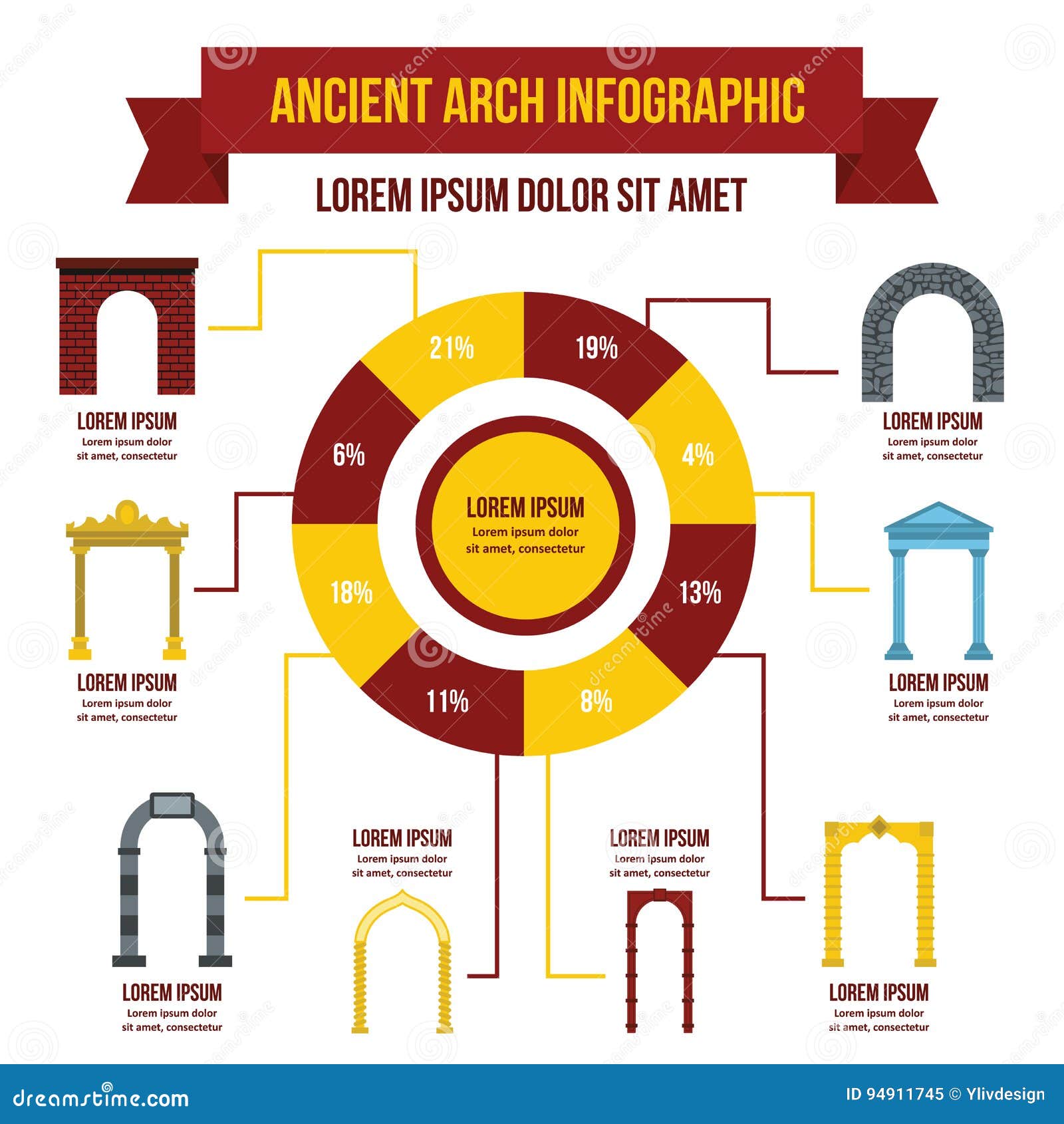 Ancient Arch Infographic Concept, Flat Style Stock Vector ...