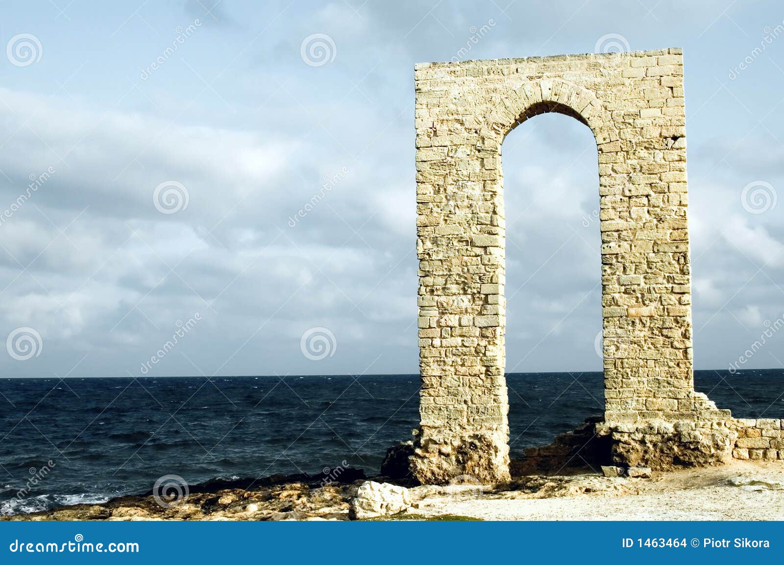 Ancient Arch - Ruins Over Seashore, Front View Stock Photo - Image of ...
