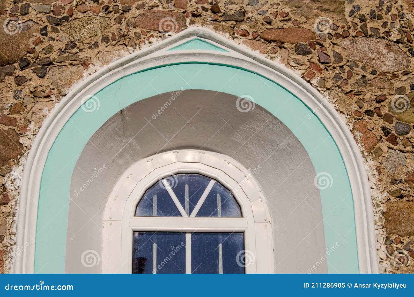 Ancient Arched Glass Windows Installed in a Stone Castle Wall Stock ...