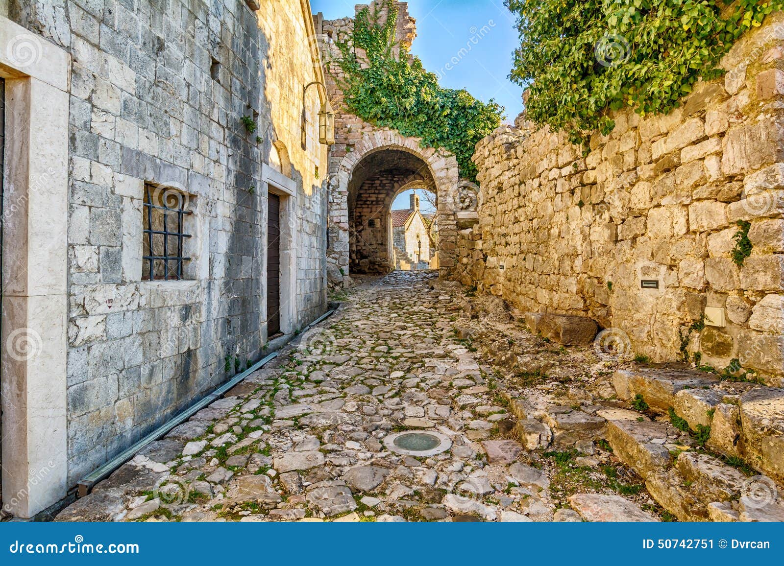 Pathway Between The Arches Of The Medieval Fortified Structure Stock ...