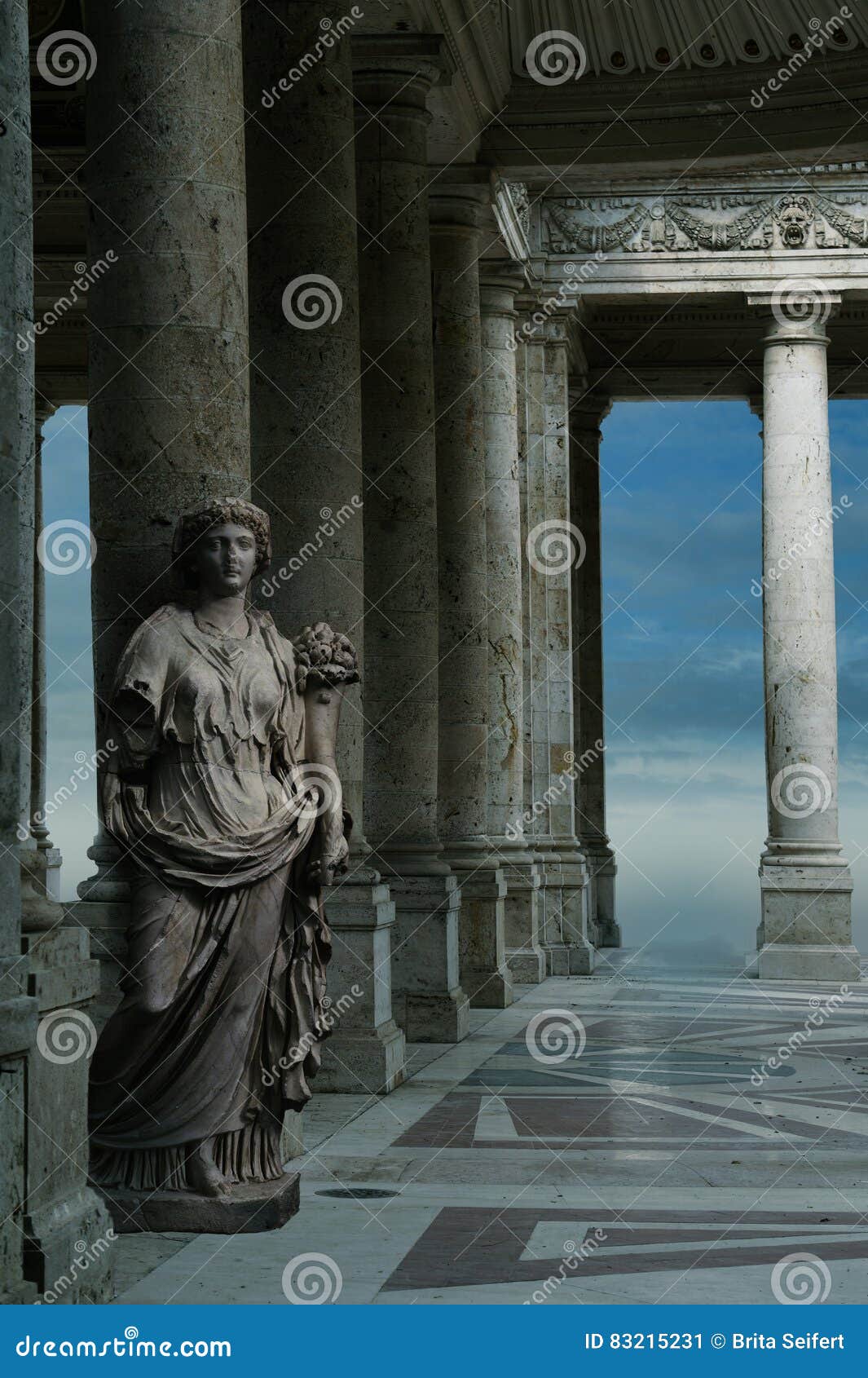 Ancient arches with statue stock image. Image of bath - 83215231