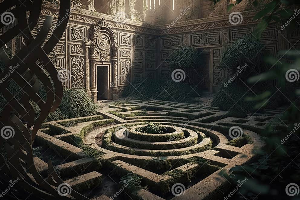 Ancient Architecture with Labyrinth Stock Illustration - Illustration ...