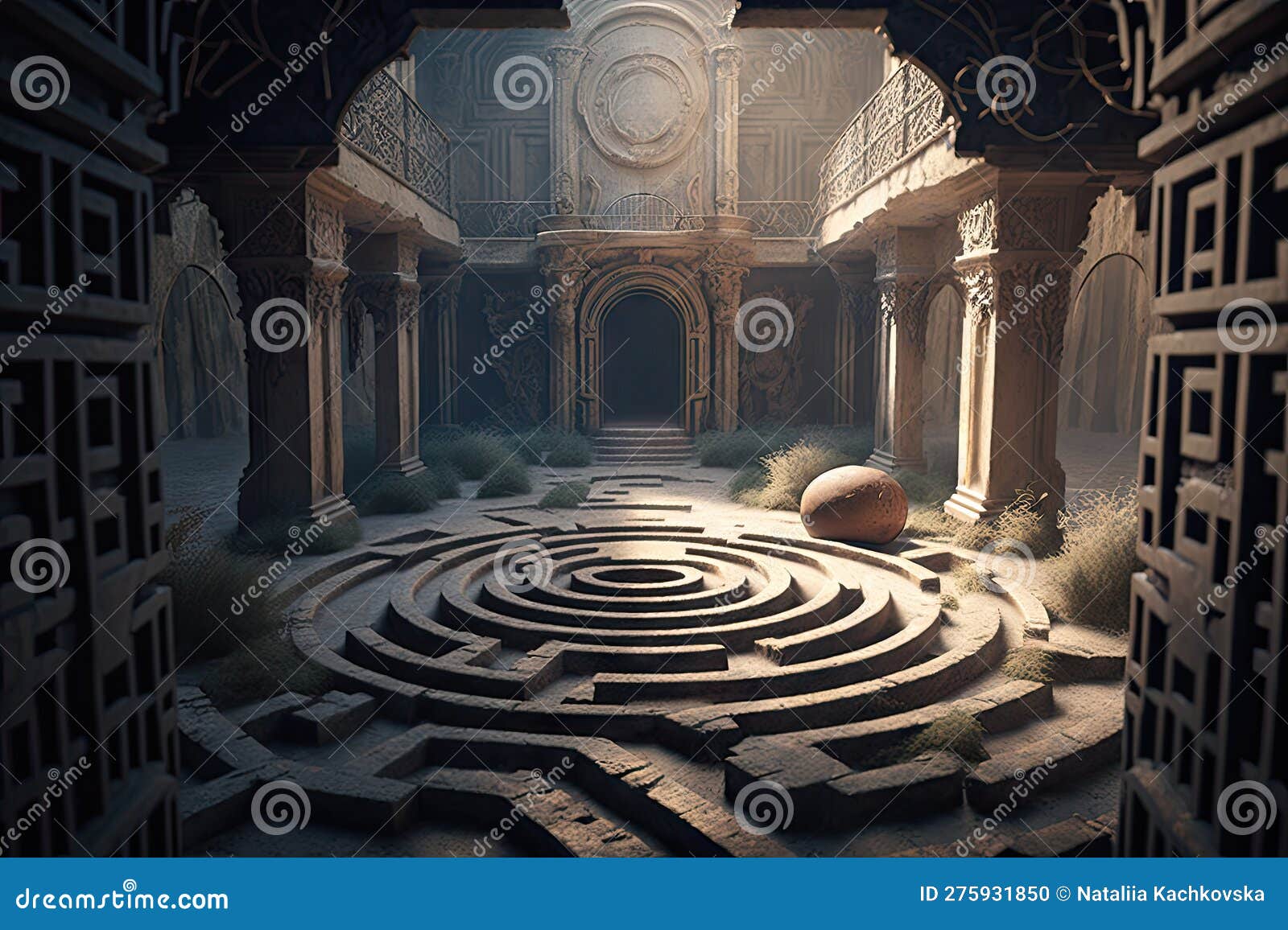 Ancient Architecture with Labyrinth Stock Illustration - Illustration ...