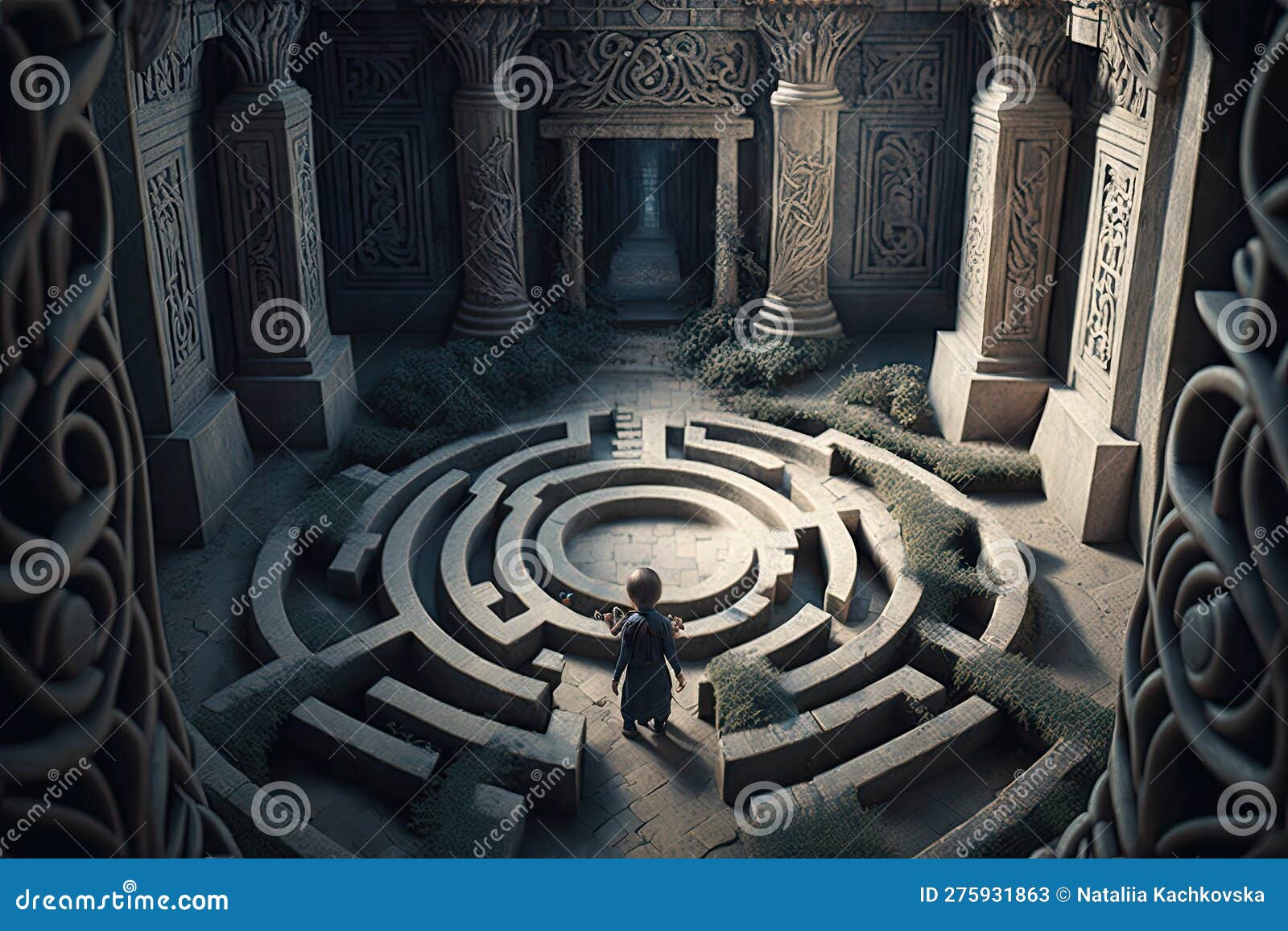 Ancient Architecture with Labyrinth Stock Illustration - Illustration ...