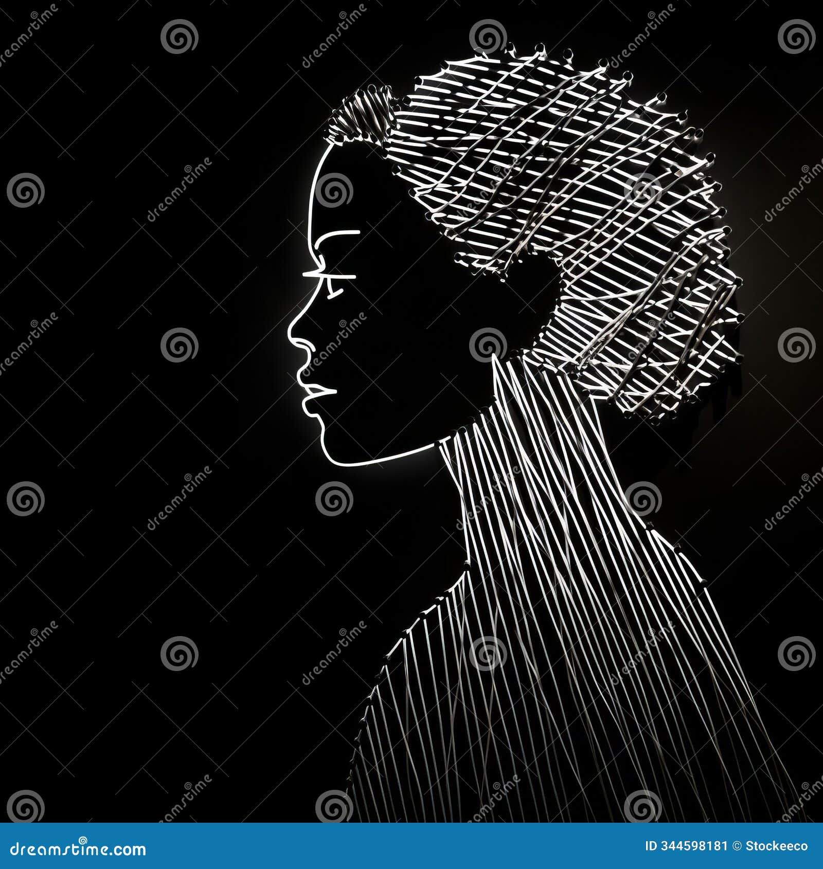 Ancient Art Silhouette Profile in String Art Style Composition Stock ...