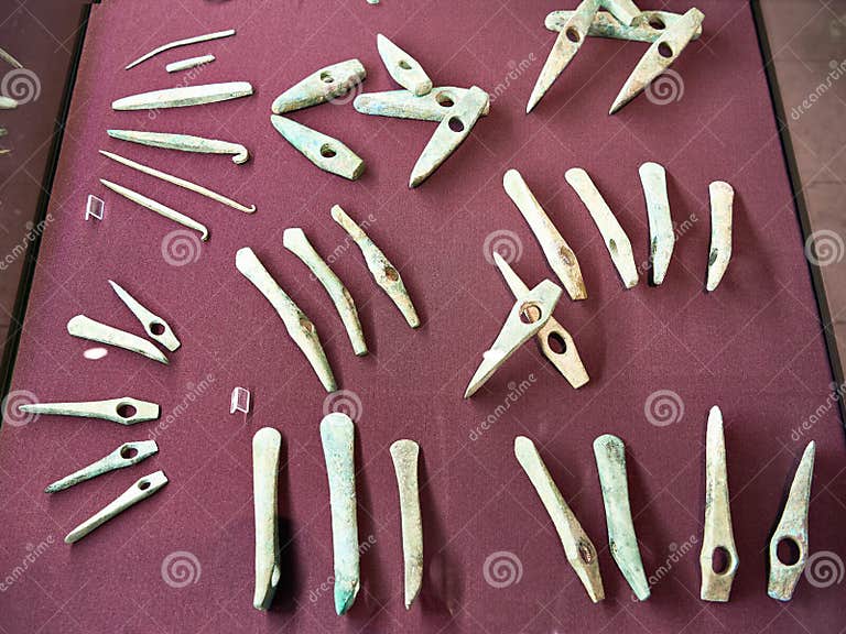 Ancient Artifact Copper Tools and Weapons in Museum Editorial ...