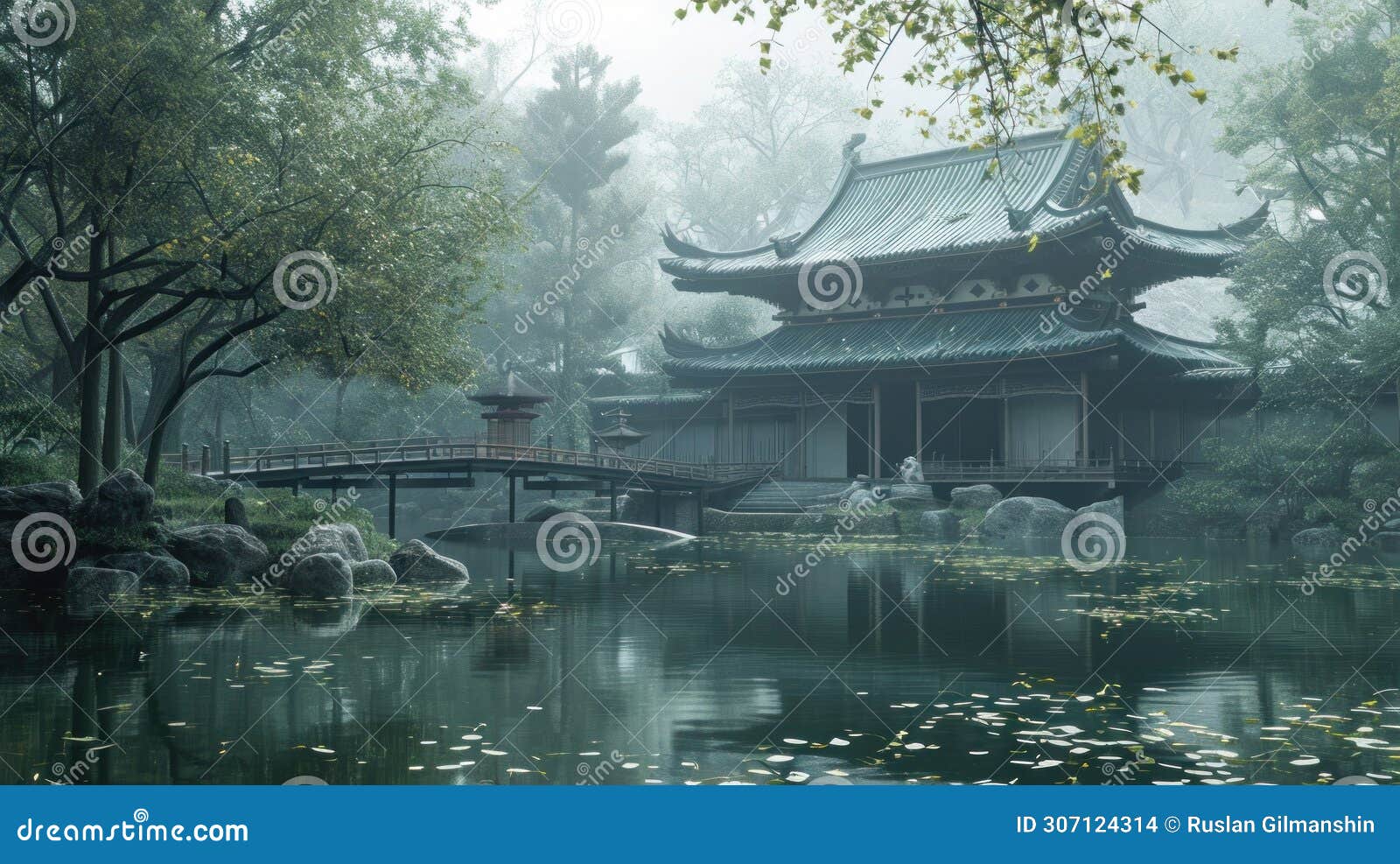Ancient Asian Castle with Reflection on a Pond Stock Photo - Image of ...