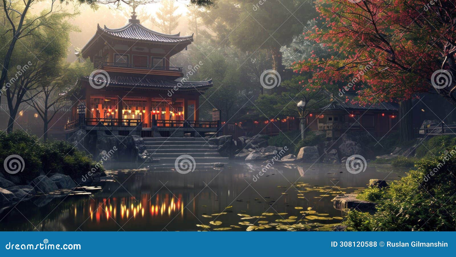 Ancient Asian Castle with Reflection on a Pond Stock Photo - Image of ...