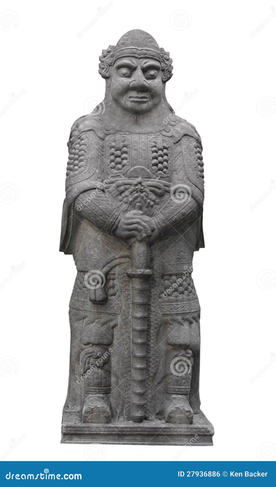 Ancient Asian Stone Warrior Statue Isolated. Stock Photo - Image of ...