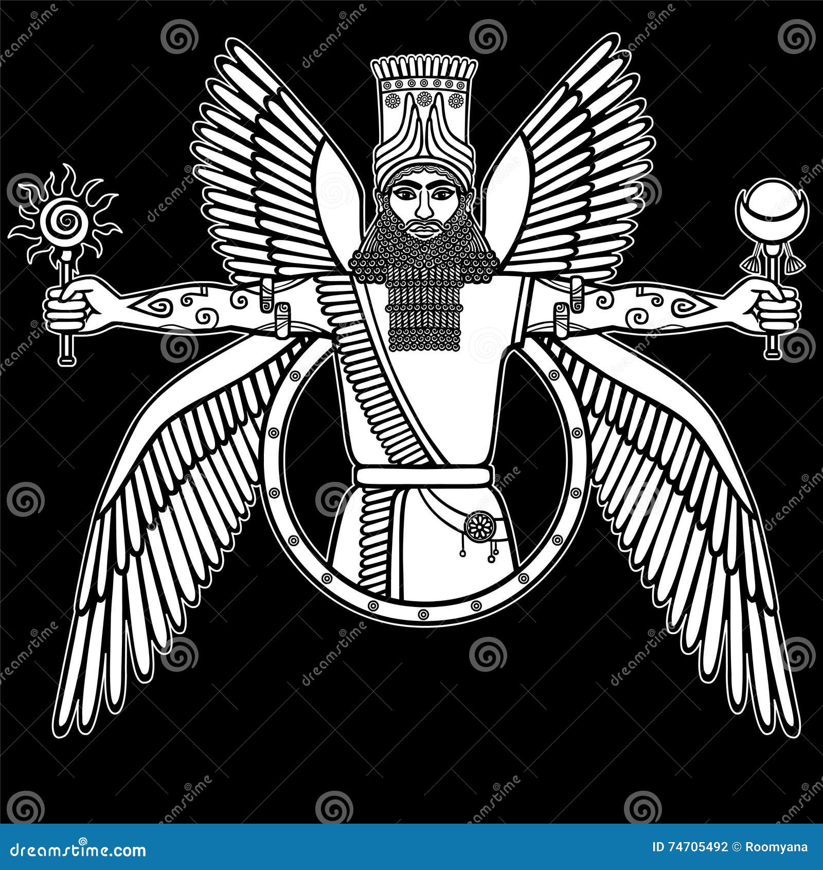 Ancient Assyrian Winged Deity. Stock Vector - Illustration of contour ...