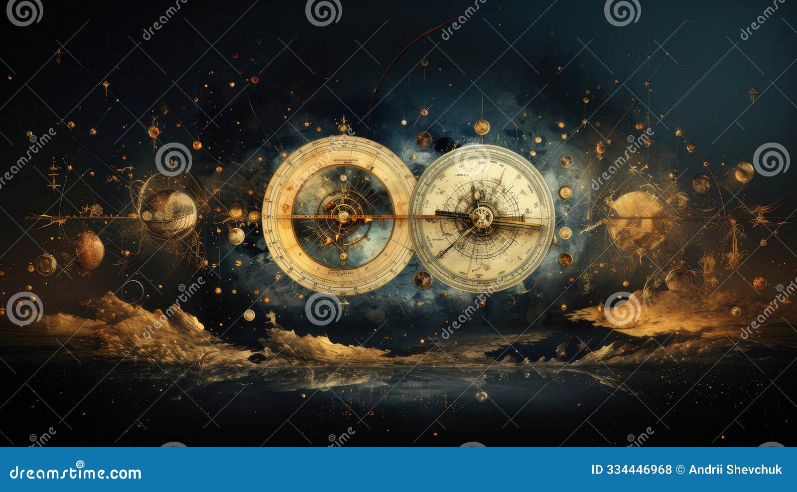 Ancient Astronomical Instruments on Vintage Paper with Celestial ...
