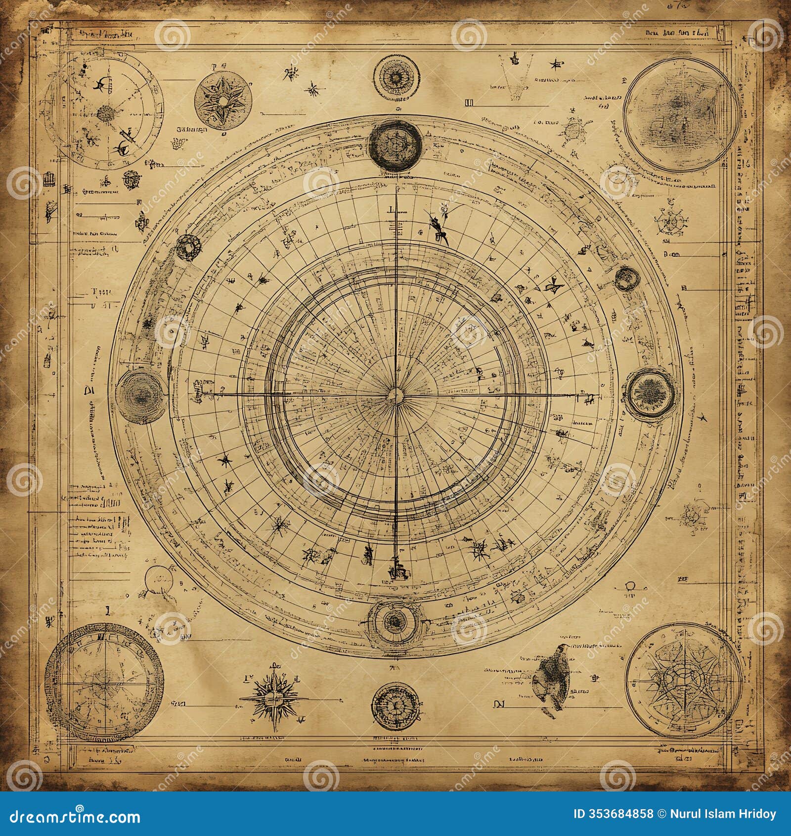 Ancient Astronomical Map of Celestial Orbits and Stars Stock ...