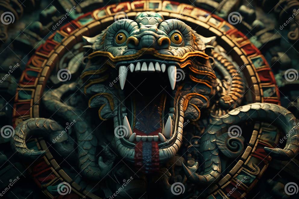 Ancient Aztec Artwork Featuring Revered and Mythi Stock Illustration ...