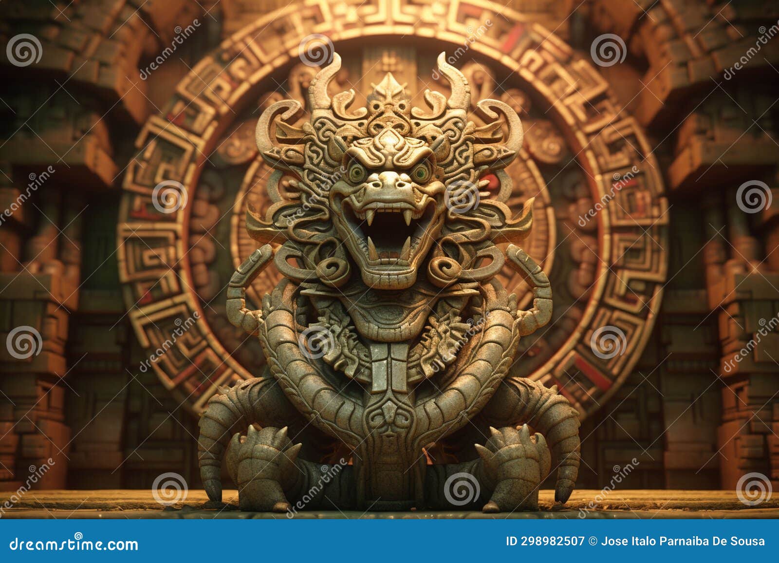 Ancient Aztec Artwork Featuring Revered and Mythi Stock Illustration ...