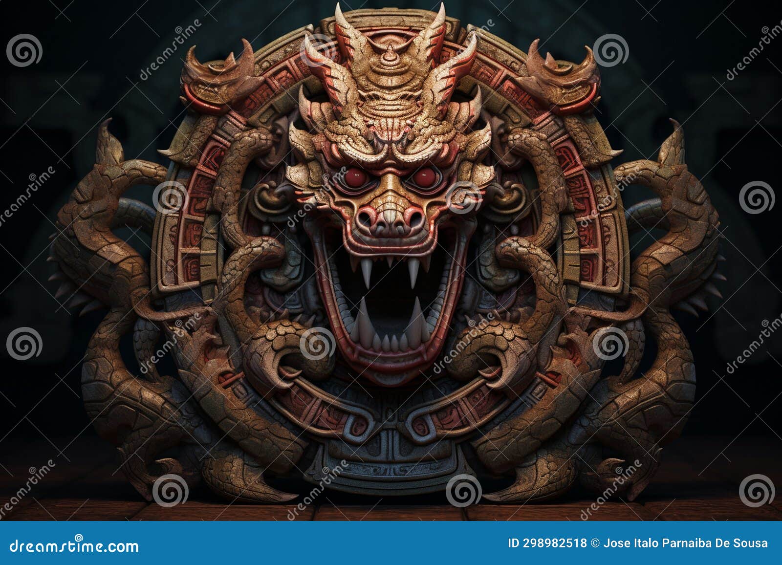 Ancient Aztec Artwork Featuring Revered and Mythi Stock Illustration ...